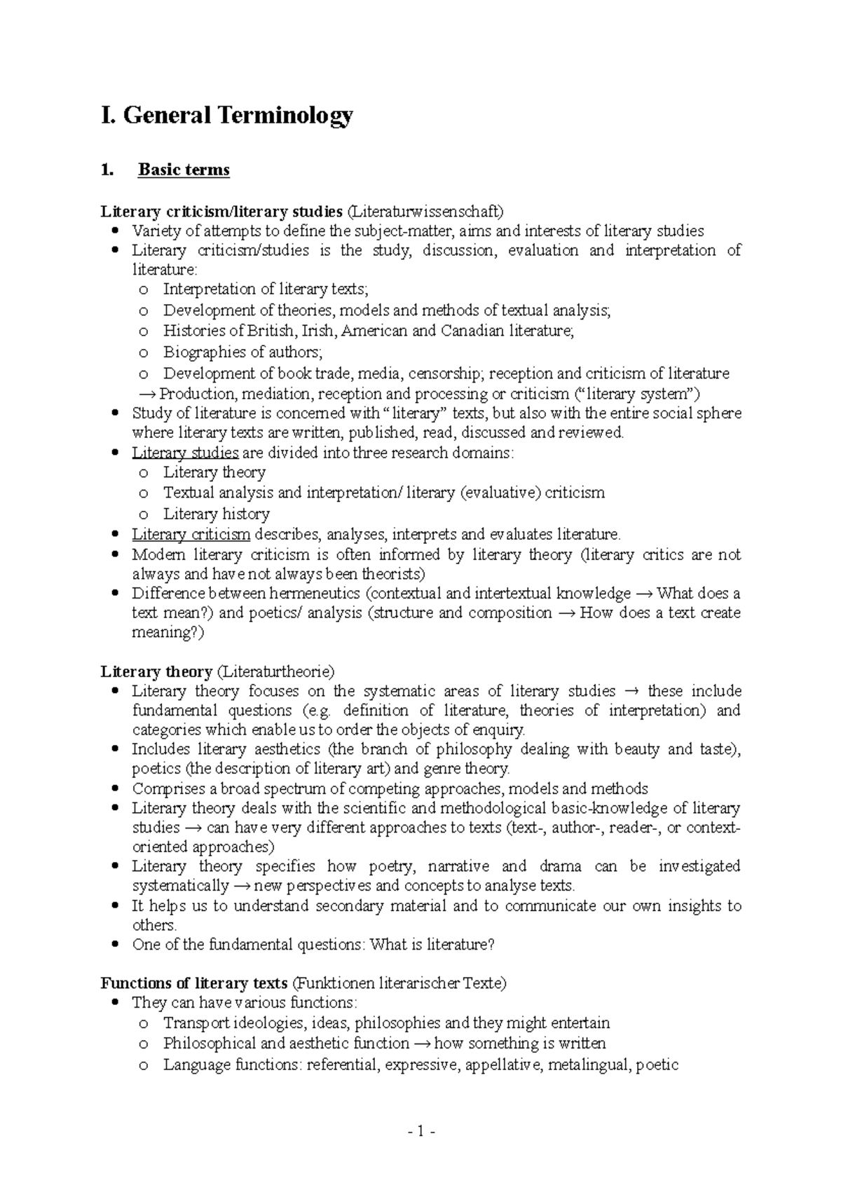 Lit Terminology-General - I. General Terminology 1. Basic terms ...