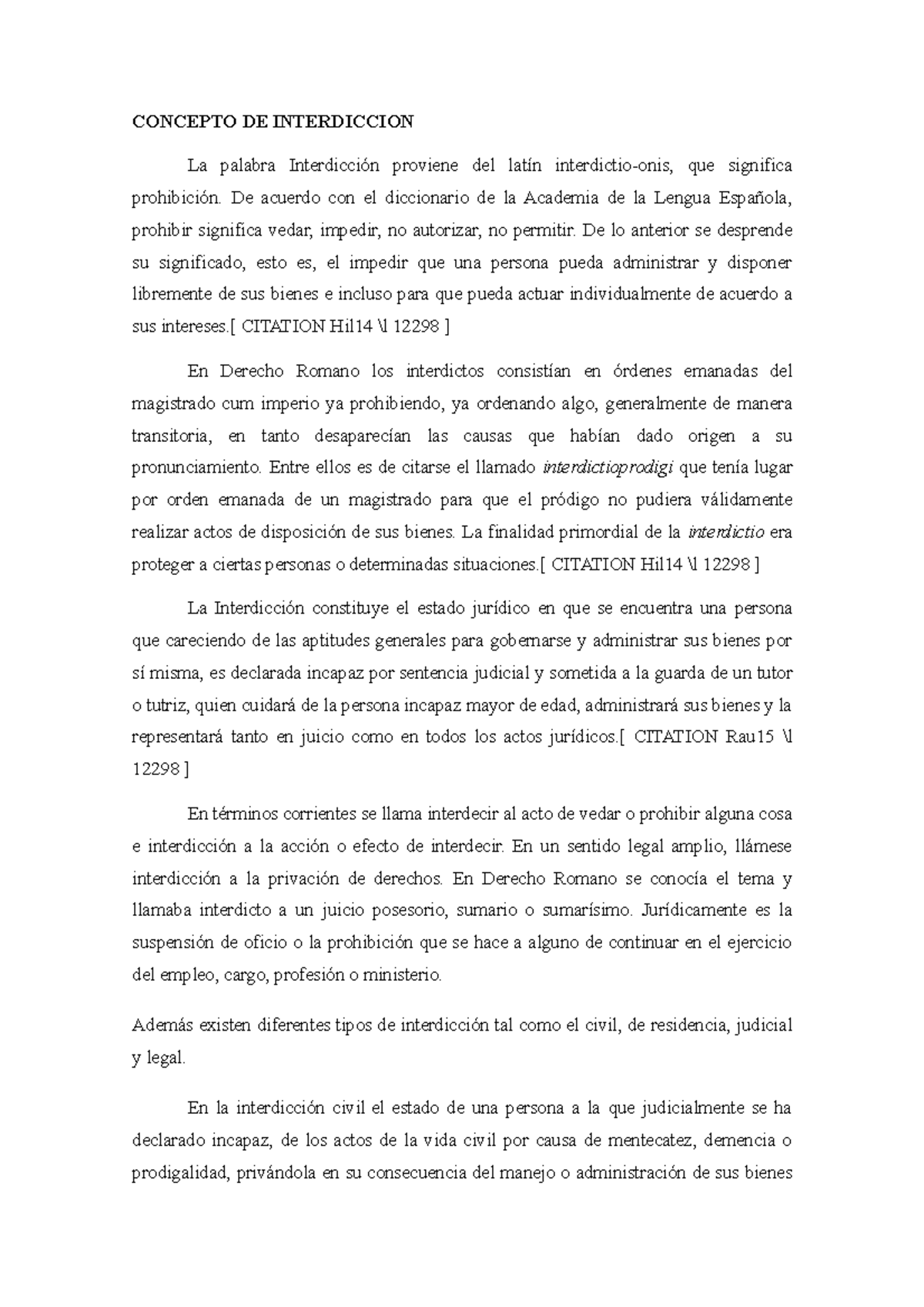 Concepto DE Interdiccion y donde nace - CONCEPTO DE INTERDICCION La ...