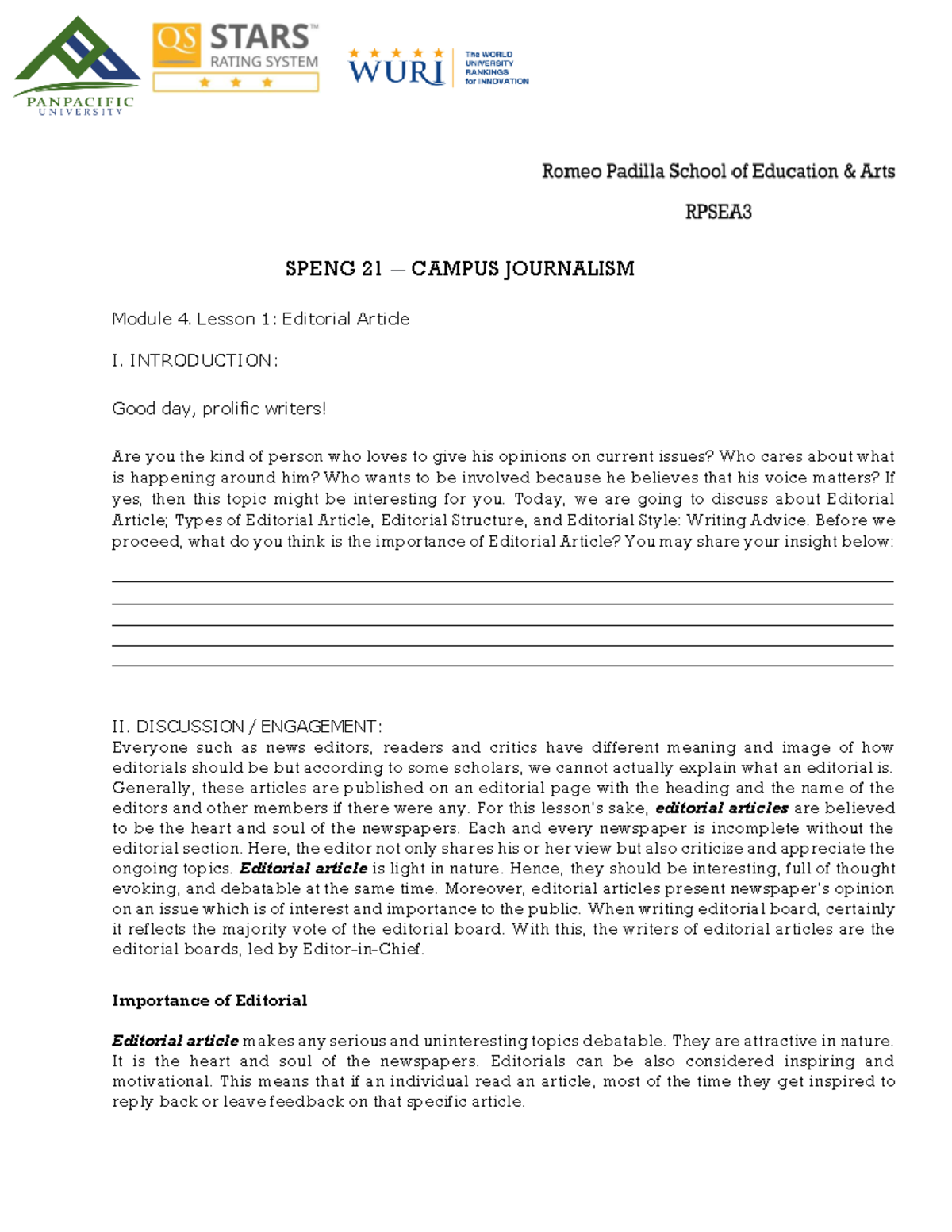 Module 4 Lesson 1 Editorial Article - SPENG 21 — CAMPUS JOURNALISM ...