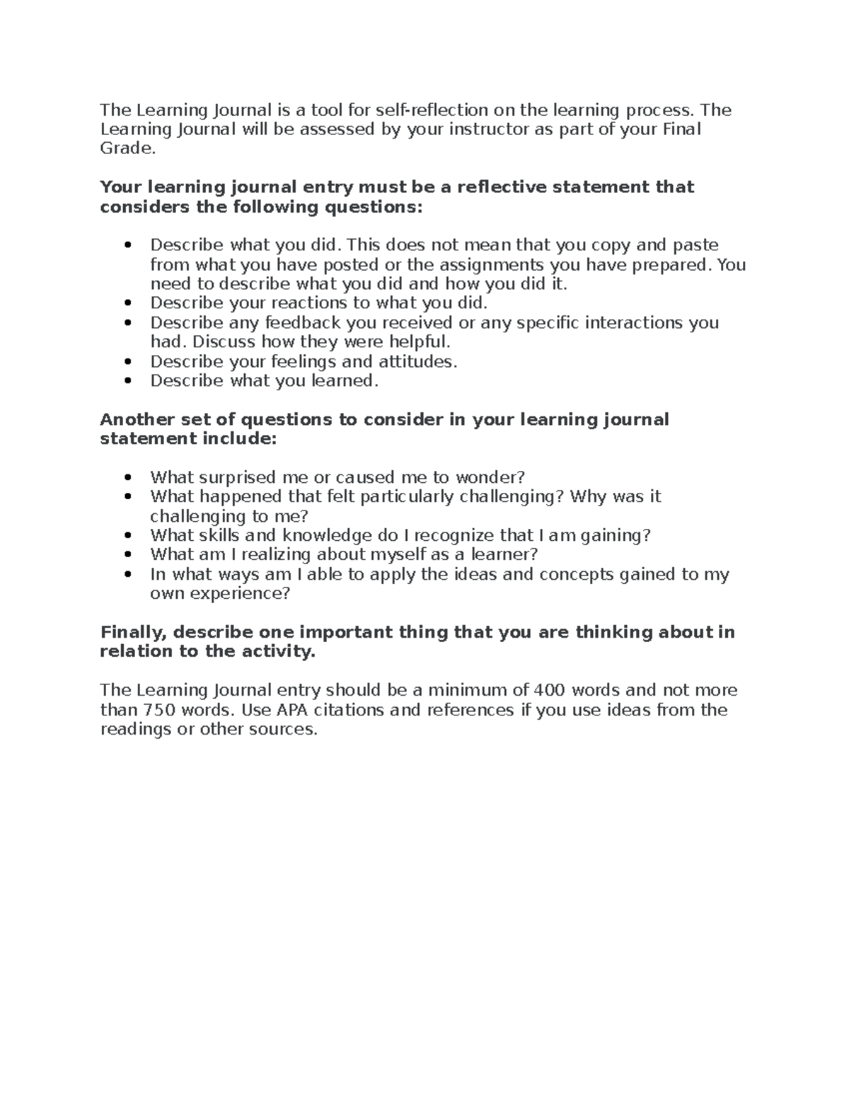 Learning Journal UNIT 5 - The Learning Journal is a tool for self ...