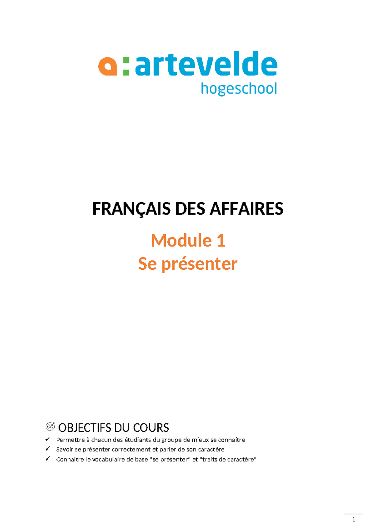 2223 Module 1 se présenter - FRANÇAIS DES AFFAIRES Module 1 Se ...