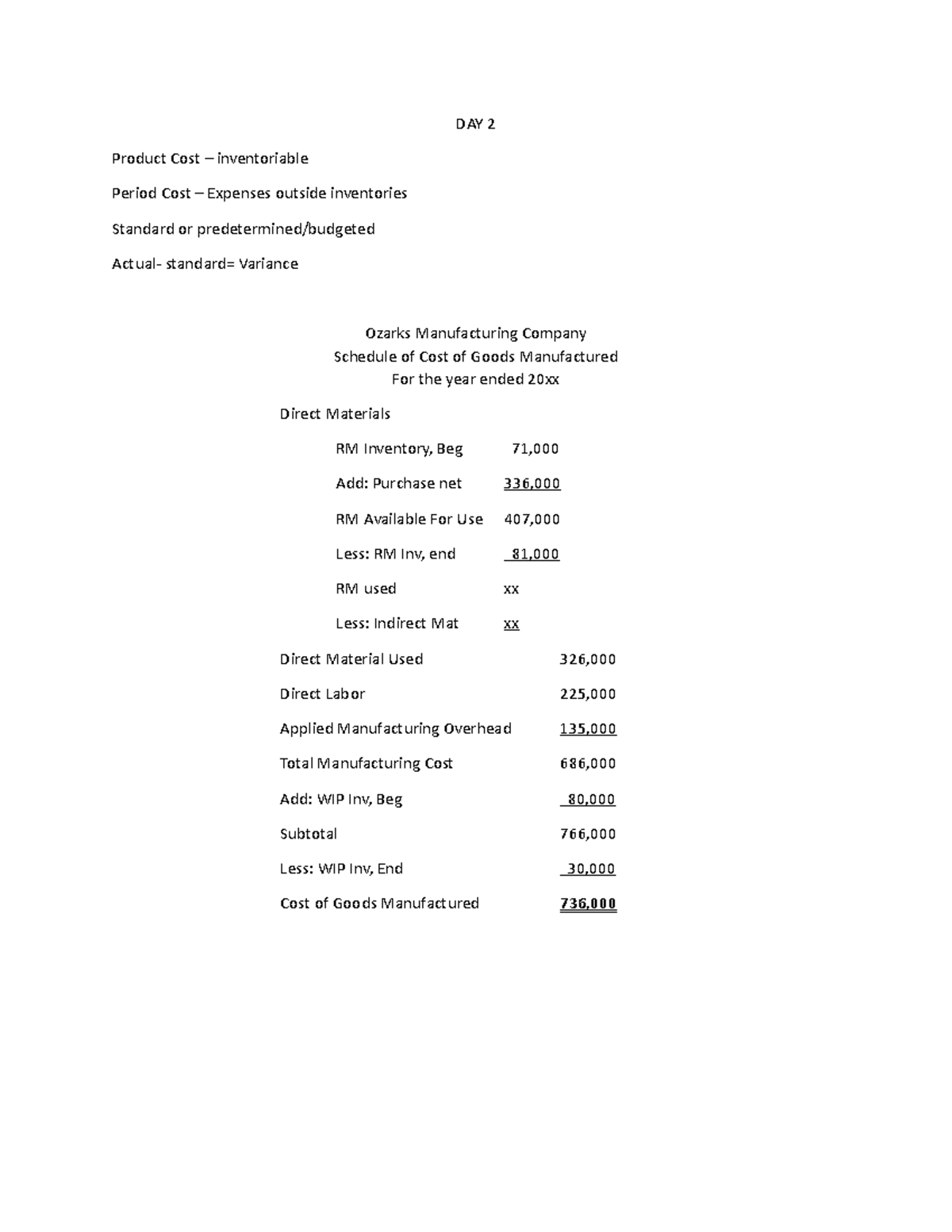 MAS-DAY-2 - None - DAY 2 Product Cost – inventoriable Period Cost ...