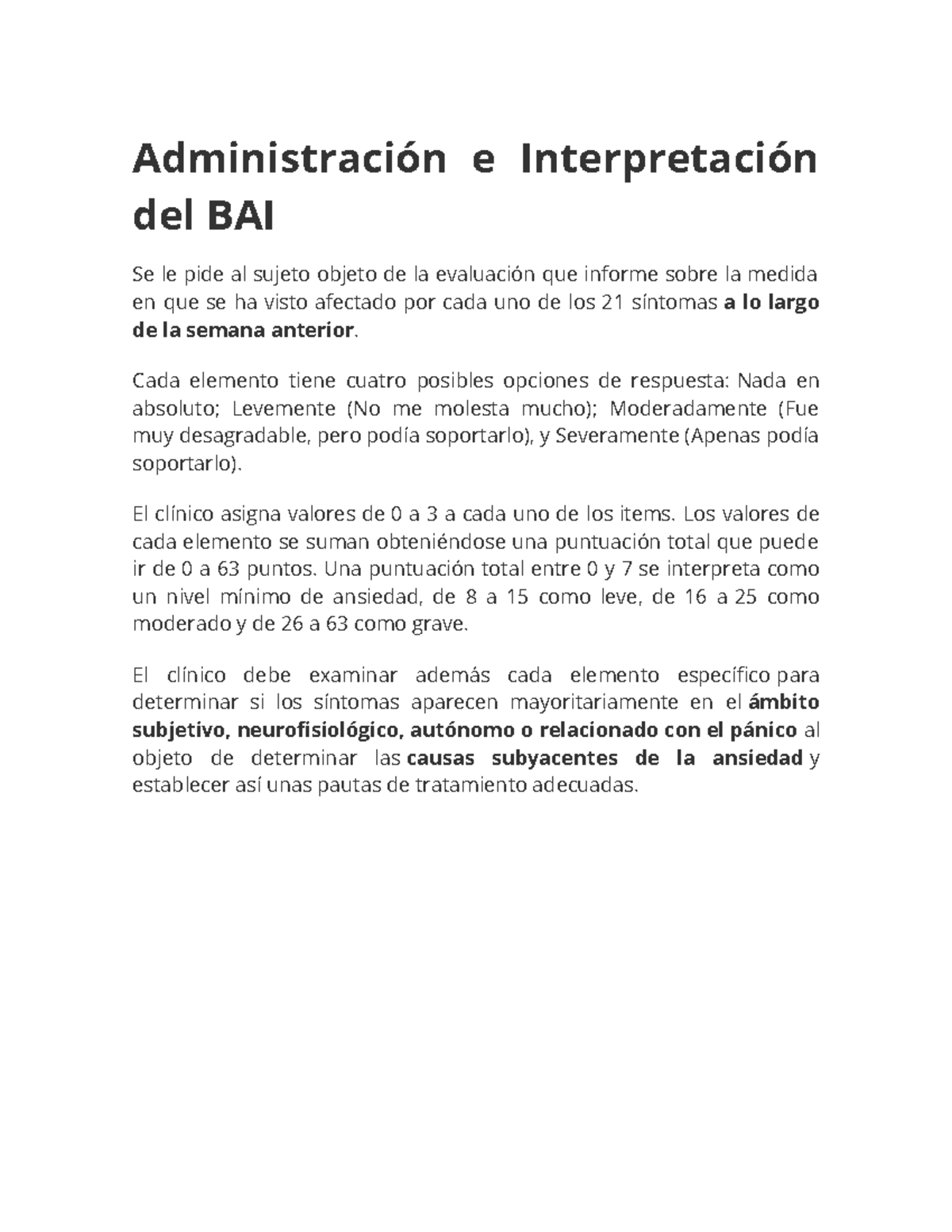 BAI Mini Manual - Inventario de ansiedad e Beck - Administración e ...