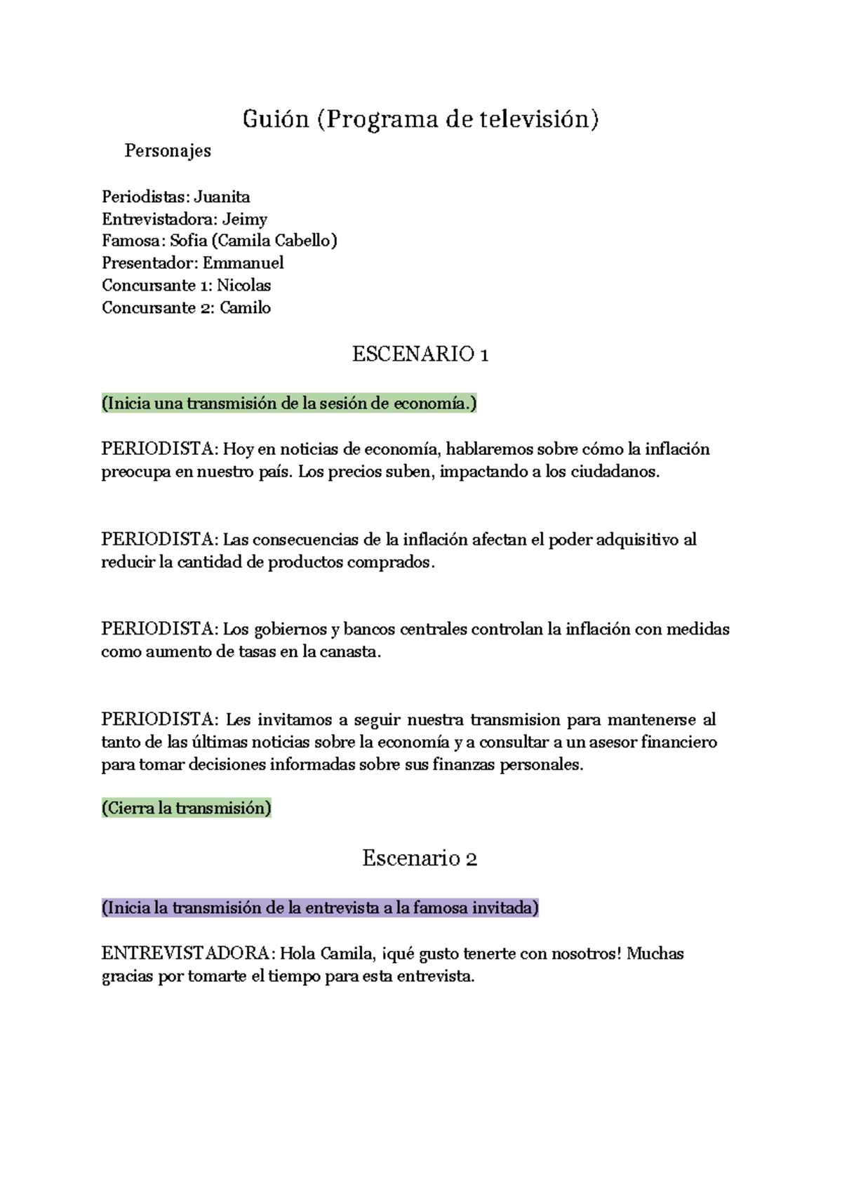 Guion (Programa de television) - Personajes Guión (Programa de televisión) Periodistas: Juanita ...