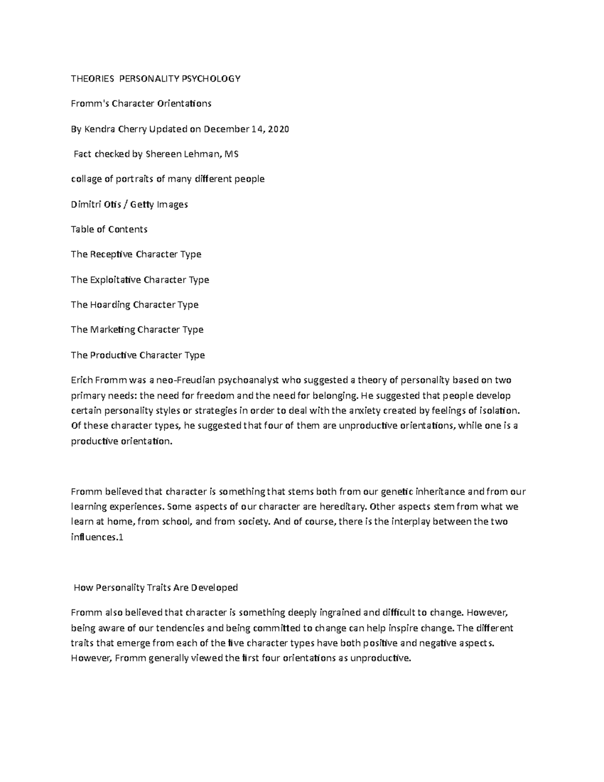 Theories Perso-WPS Office - THEORIES PERSONALITY PSYCHOLOGY Fromm's ...