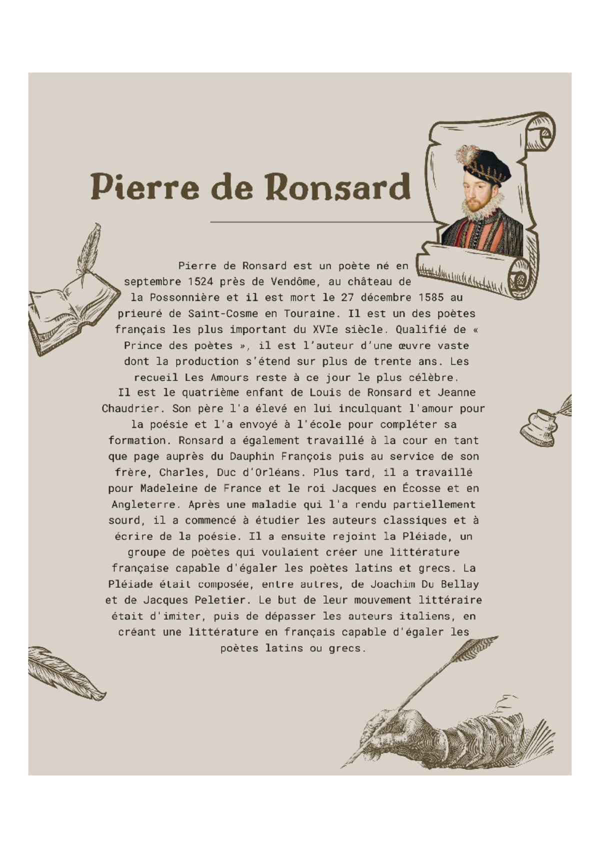 Ronsard Bio Courte – Biographie Courte Pierre De Ronsard – PEKB