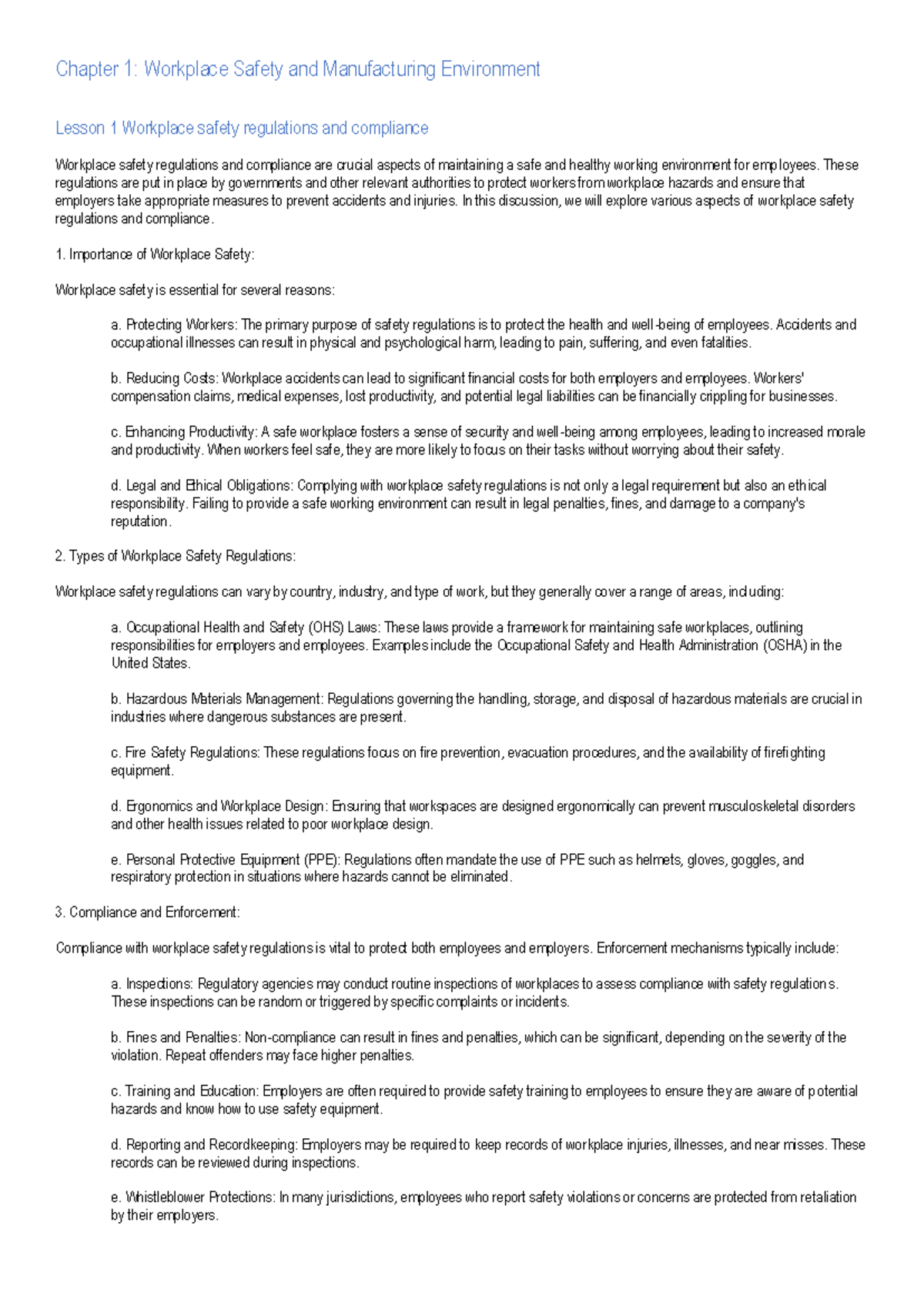 Safety on a Workplace - Chapter 1: Workplace Safety and Manufacturing ...