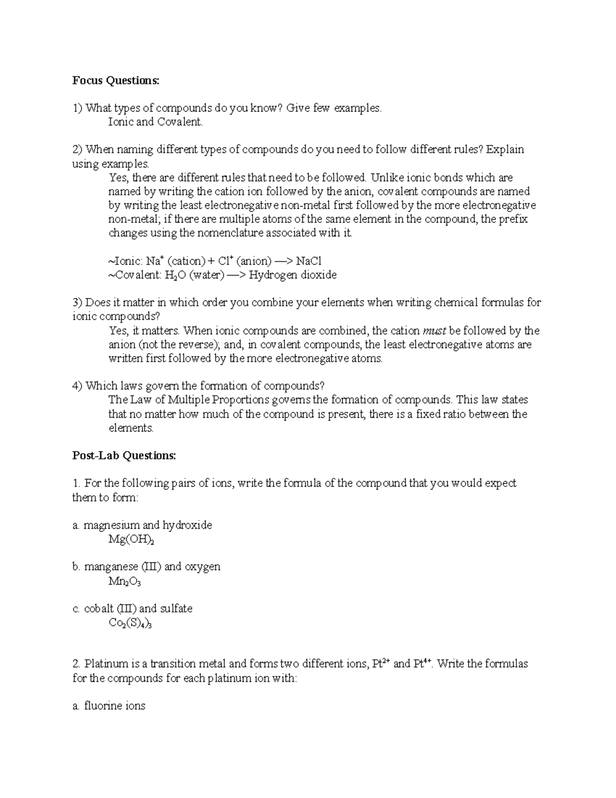 Lab 1 Post Lab and Focus Questions - Focus Questions: What types of ...