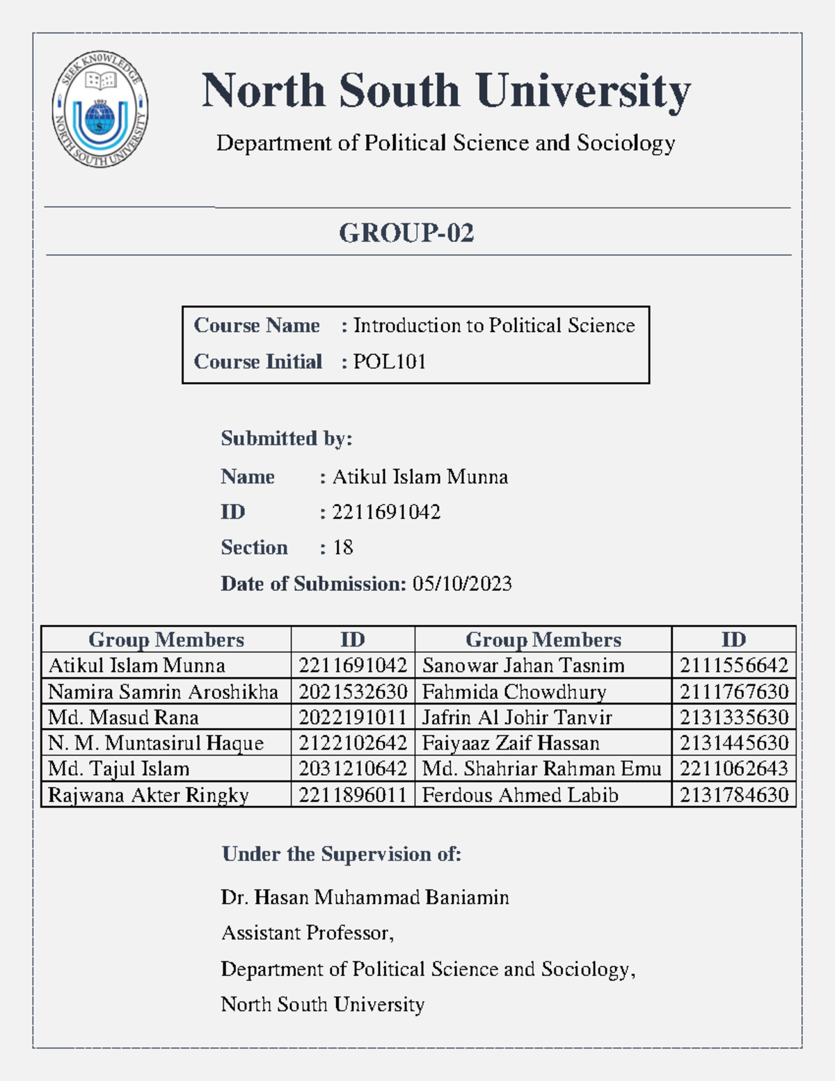 Final-draft - class note for final - Group Members ID Group Members ID ...