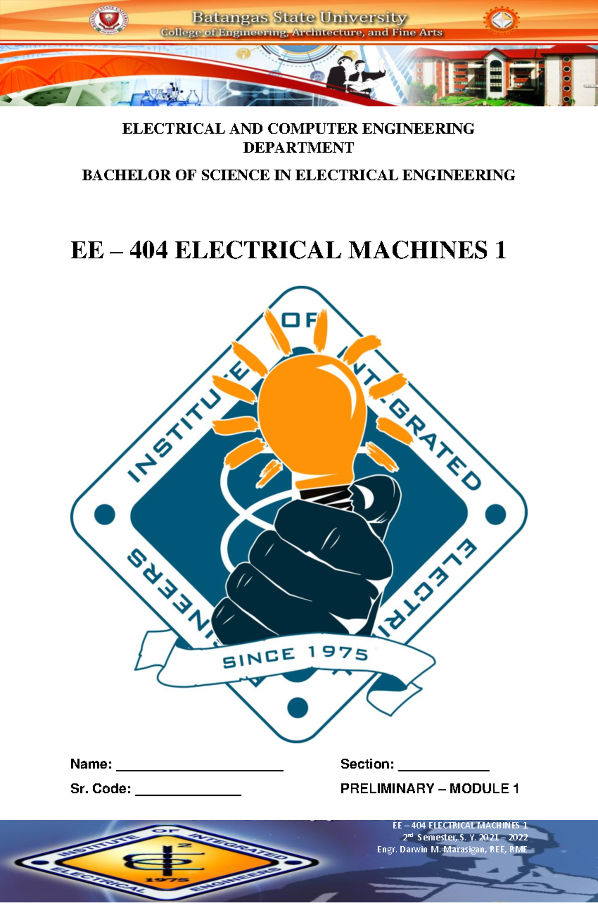 Module 1 Electrical Machinery - EE – 404 ELECTRICAL MACHINES 1 2 nd ...