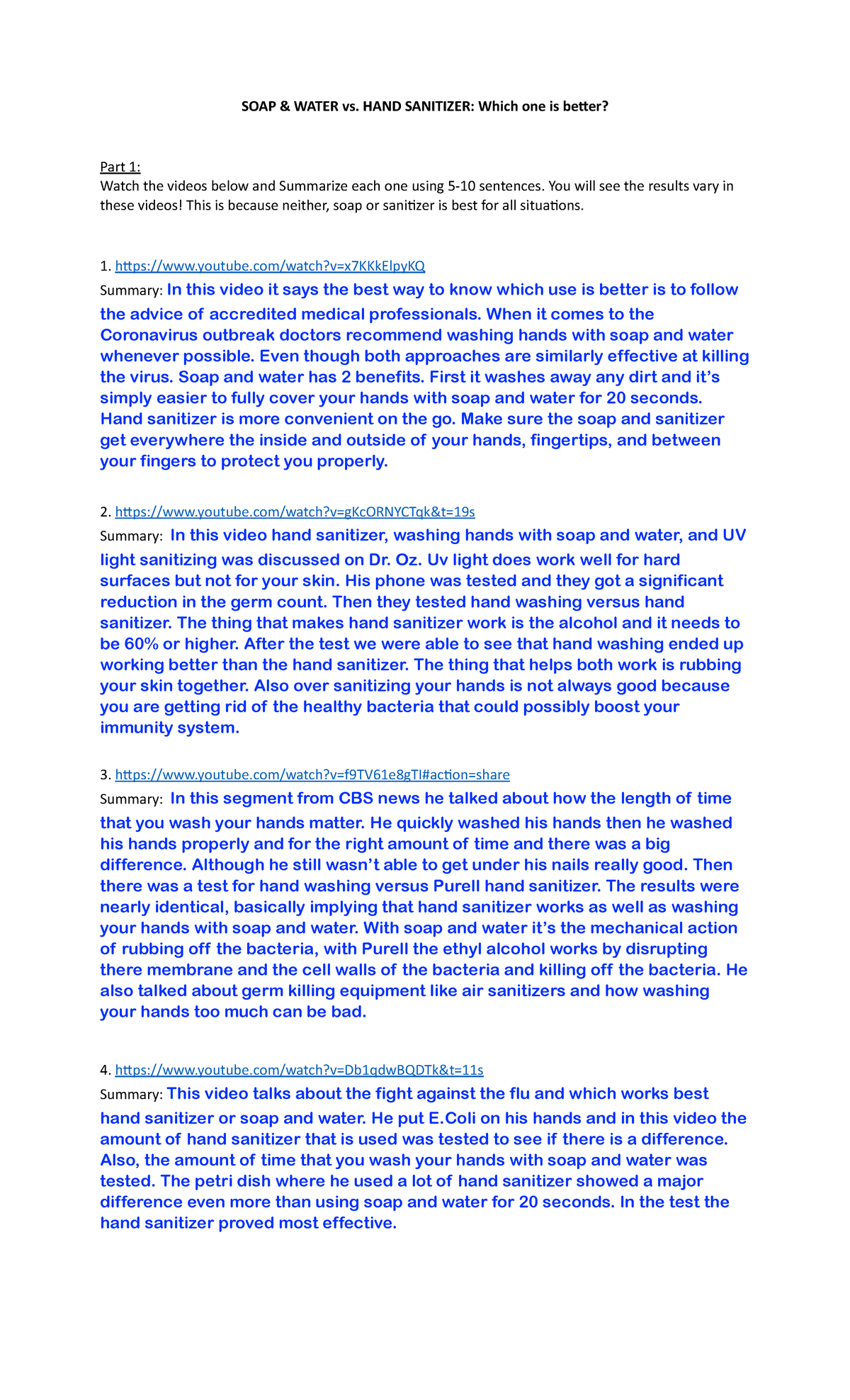 Soap and water vs. hand sanitizer worksheet answers - SOAP & WATER vs ...