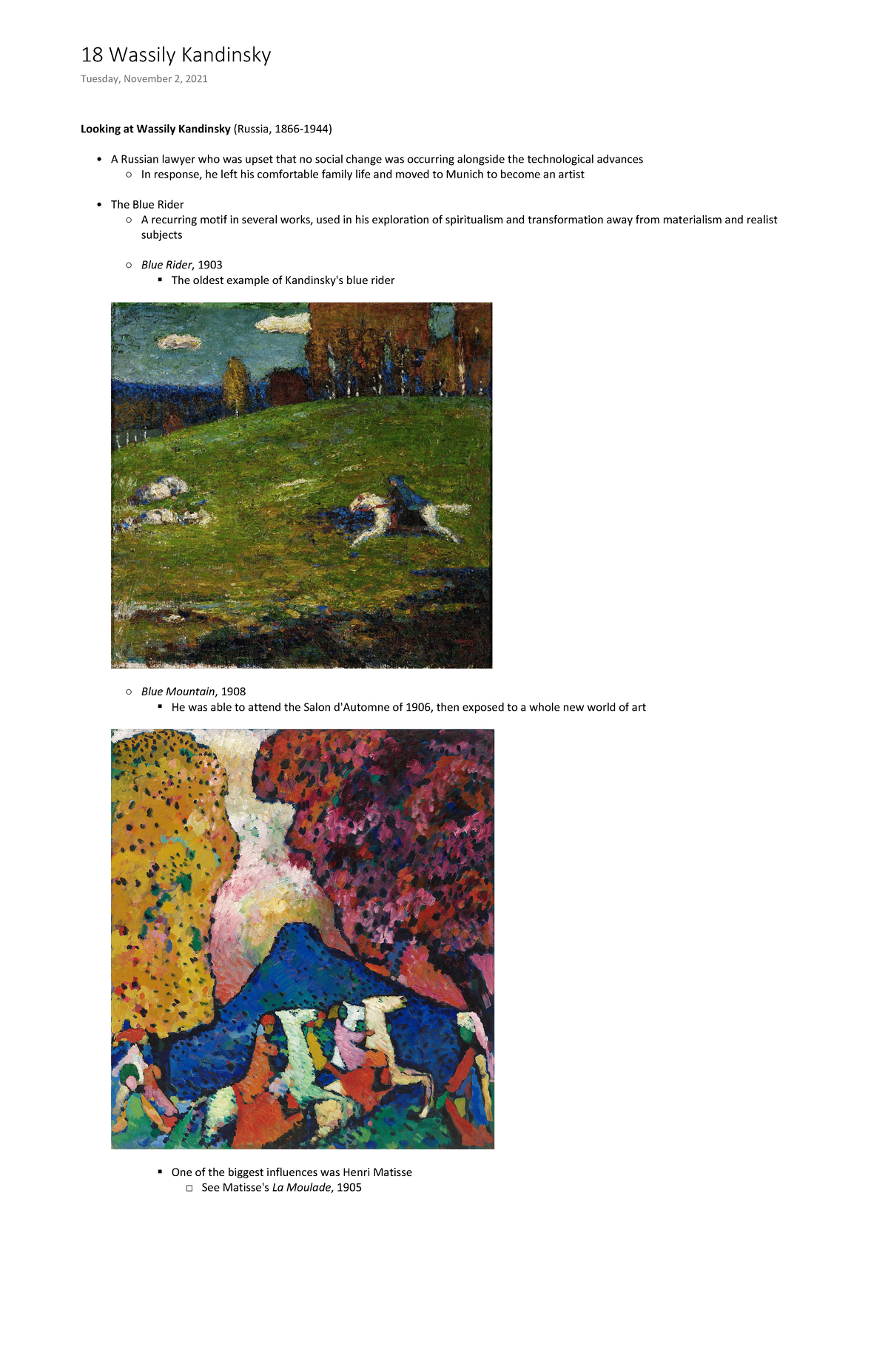 Modern Art (AD 383) Lecture 18 Notes - Looking at Wassily Kandinsky ...