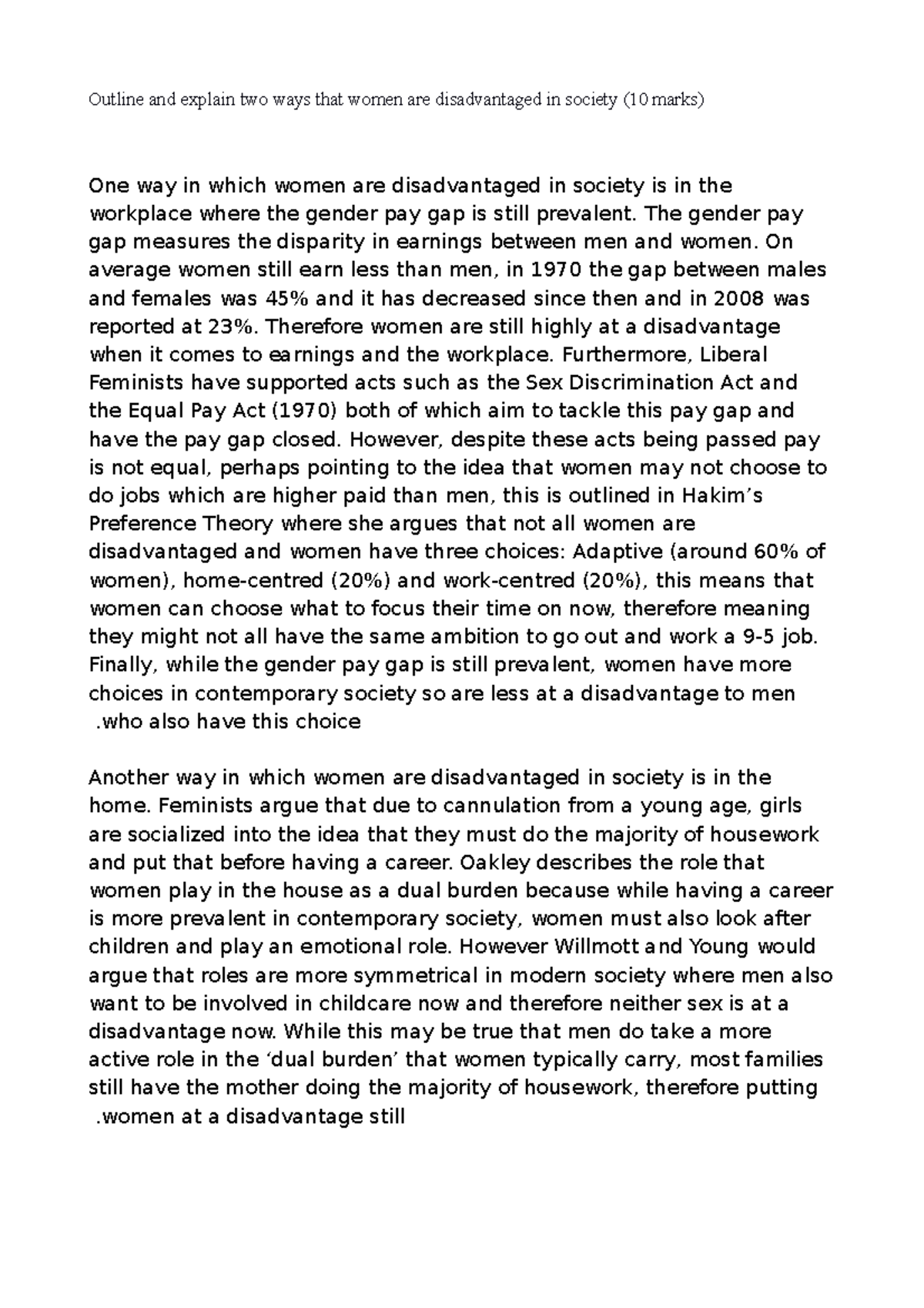 Women disadvantage essay - Outline and explain two ways that women are ...