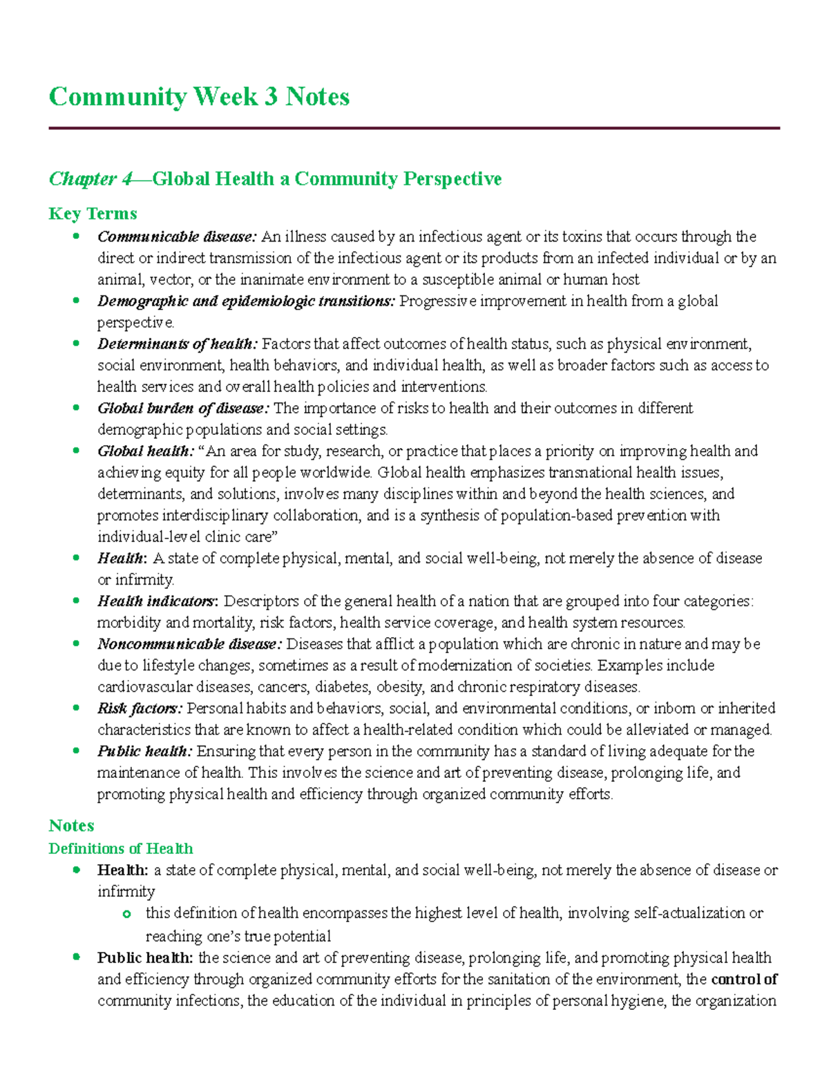 Community Week 3 Notes - Community Week 3 Notes Chapter 4 —Global ...