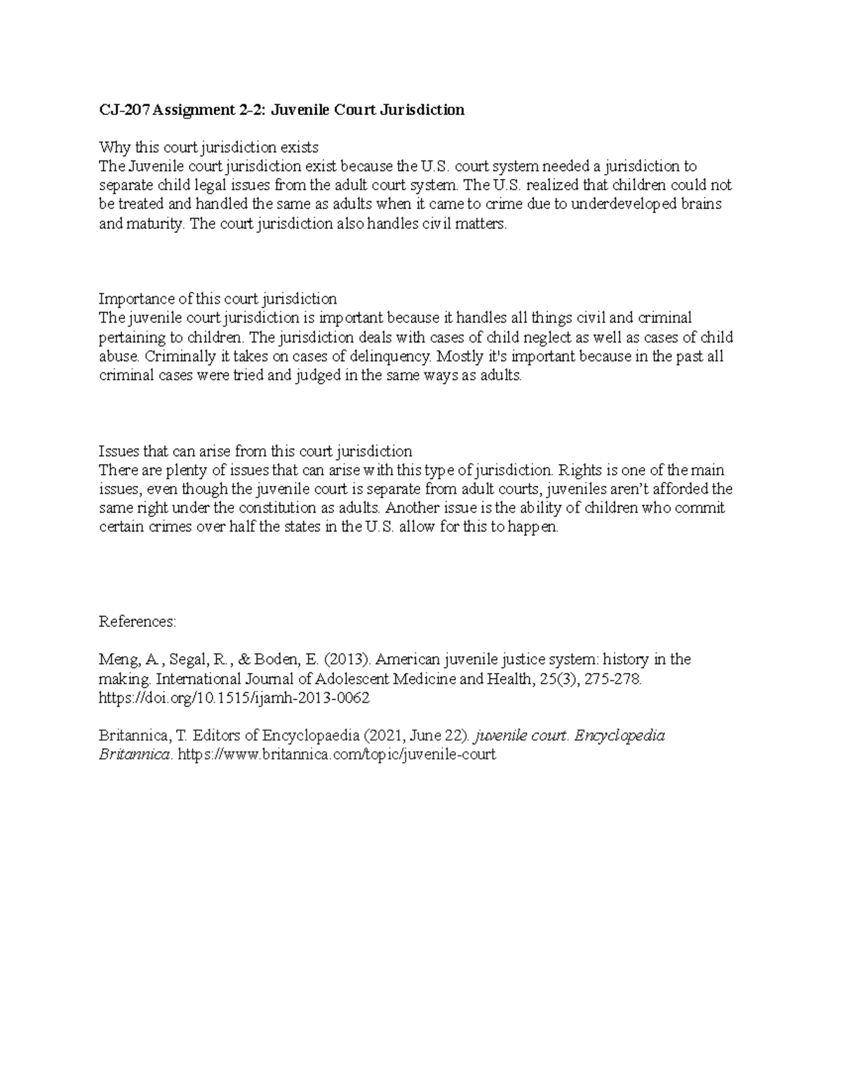 CJ-207 Assignment 2-2 Juvenile Jurisdiction - CJ-207 Assignment 2-2 ...