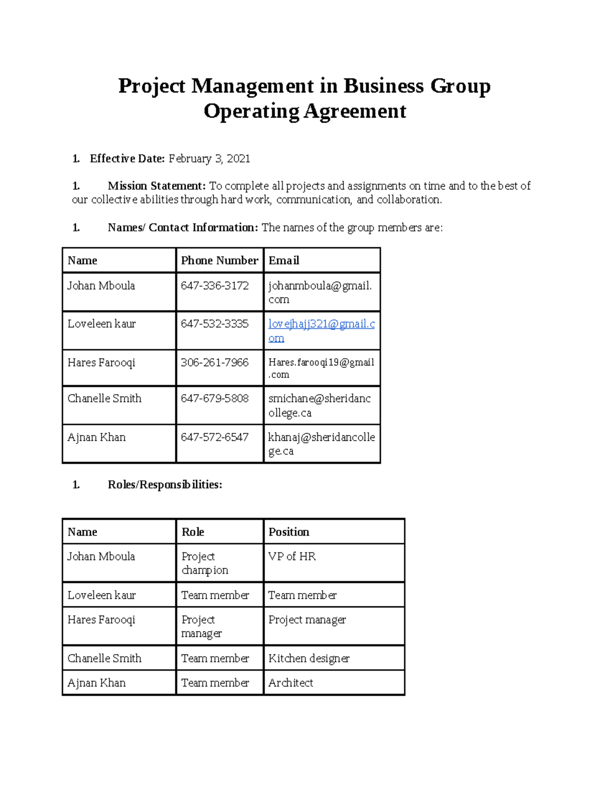 Team Contract Agreement - Blank - Project Management in Business Group ...