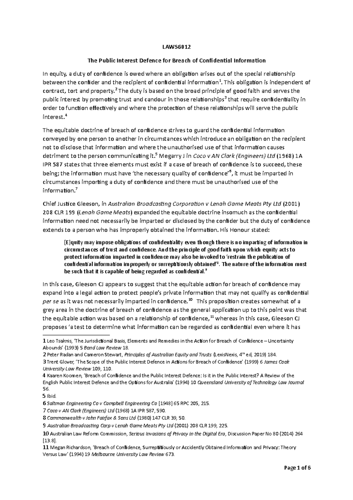 Research Essay - The Public Interest Defence for Breach of Confidential ...