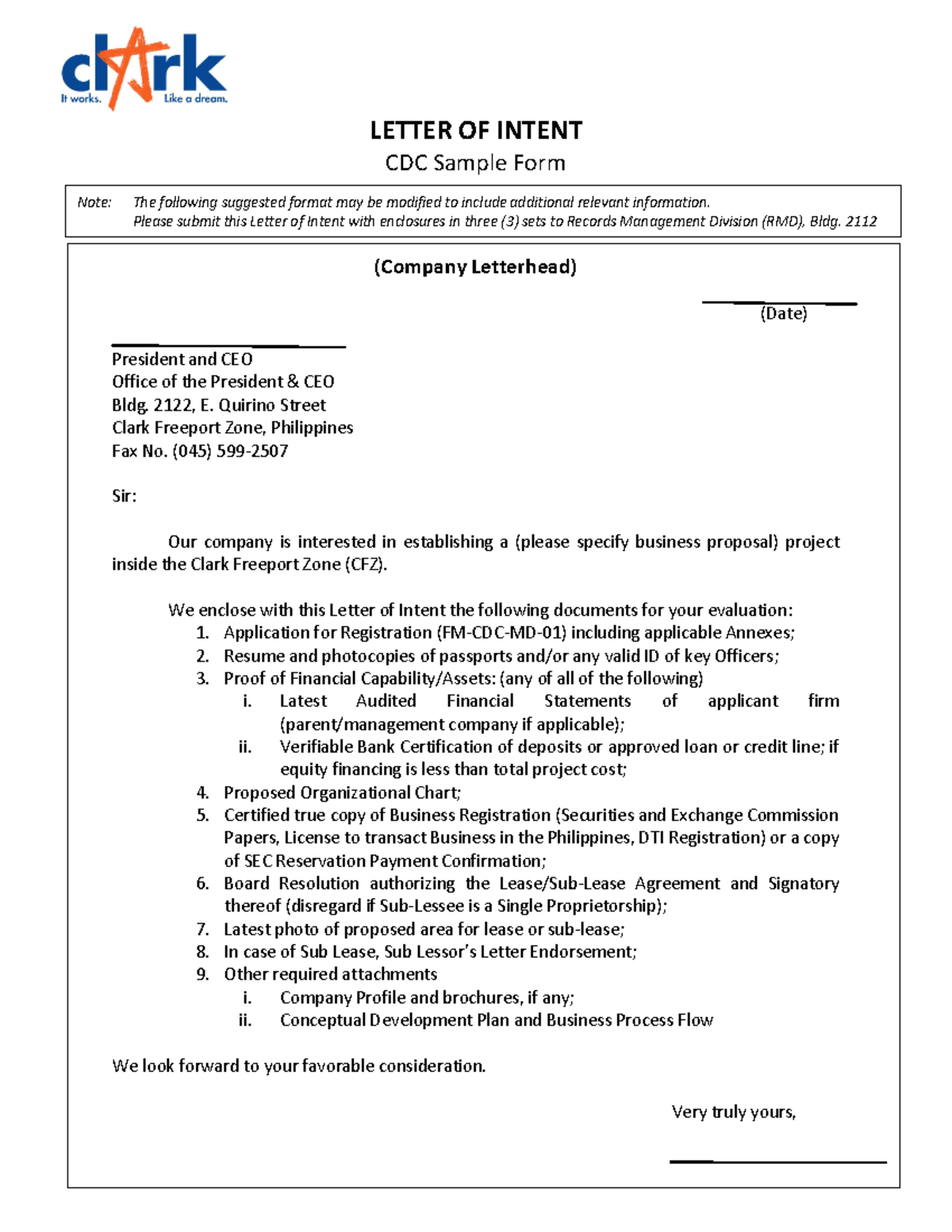 LOI format - Note: The following suggested format may be modified to ...