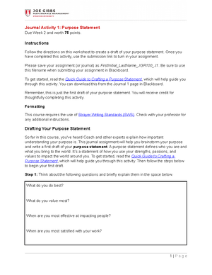 JGR100 Journal 1 Purpose Statement - Journal Activity 1: Purpose ...