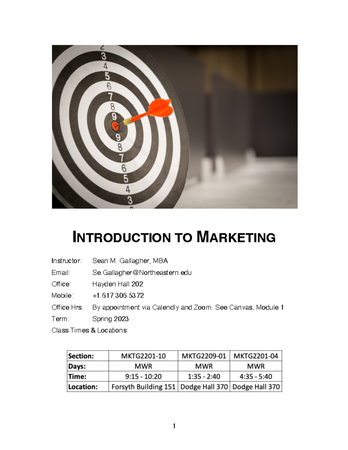 Syllabus (Gallagher) Intro to Marketing Spring 2023 - INTRODUCTION TO ...