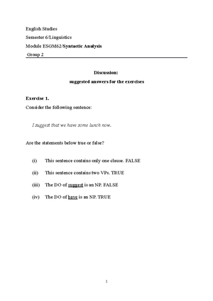Syntactic Analysis 7 - English Studies Semester 6/Linguistics Syntactic ...