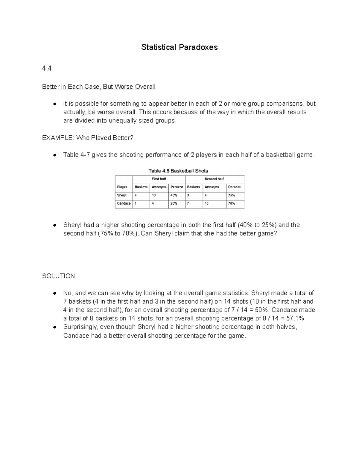 MTH 155 Chapter 4.4 Notes Statistical Paradoxes - Statistical Paradoxes ...