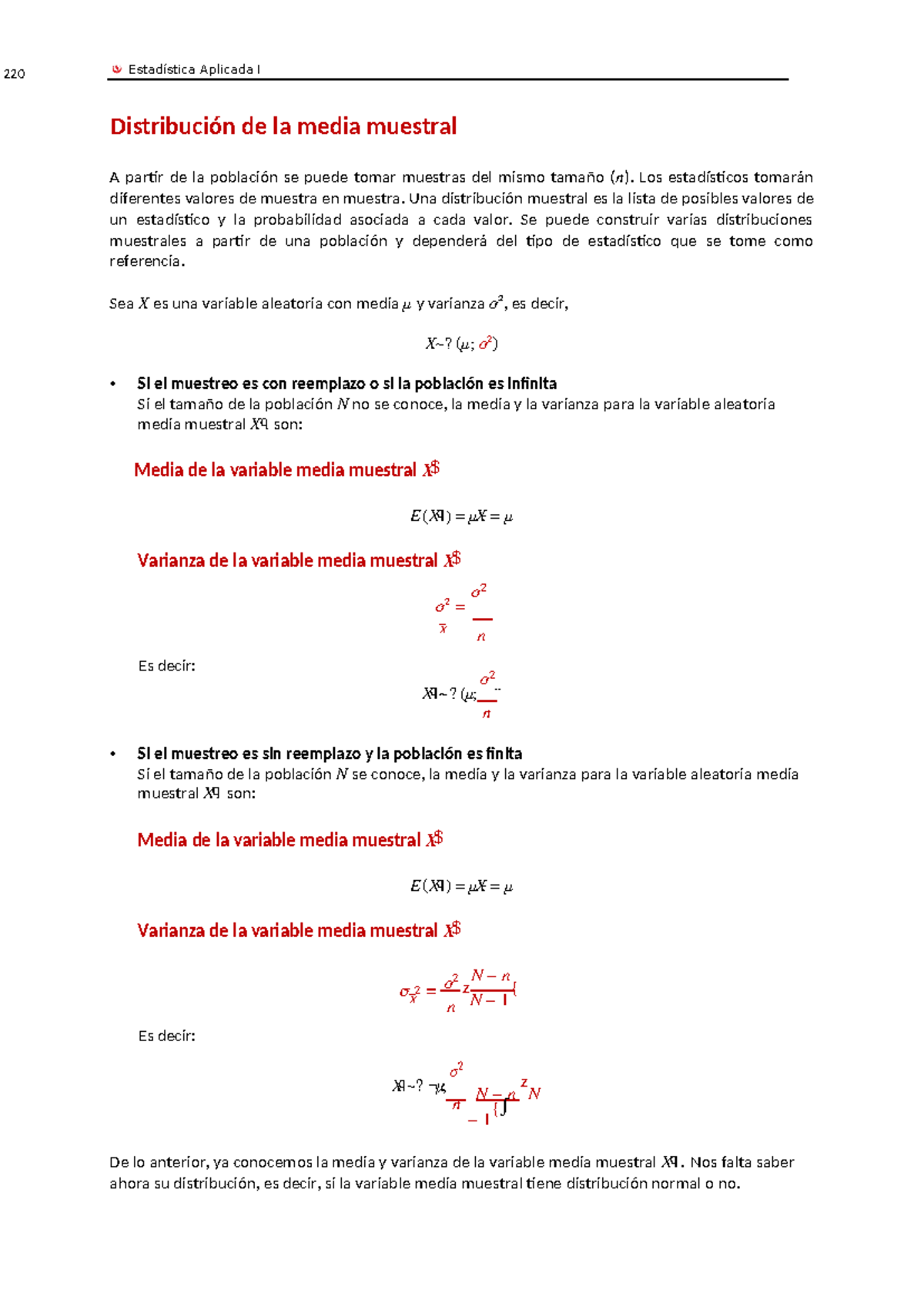 Distribución de la media muestral.docx 14-22-14-751 - 𝜎 = Estadística Aplicada I 2024 01 220 ...