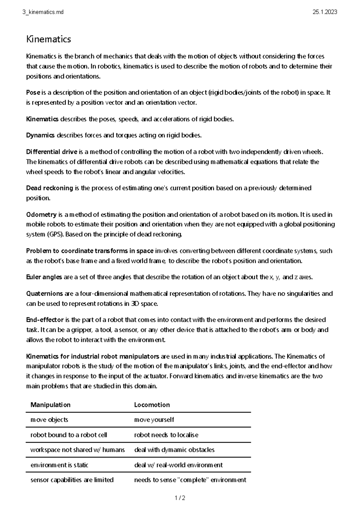 Robotics: Kinematics - 3_kinematics 25. 1 / 2 Kinematics Kinematics is ...