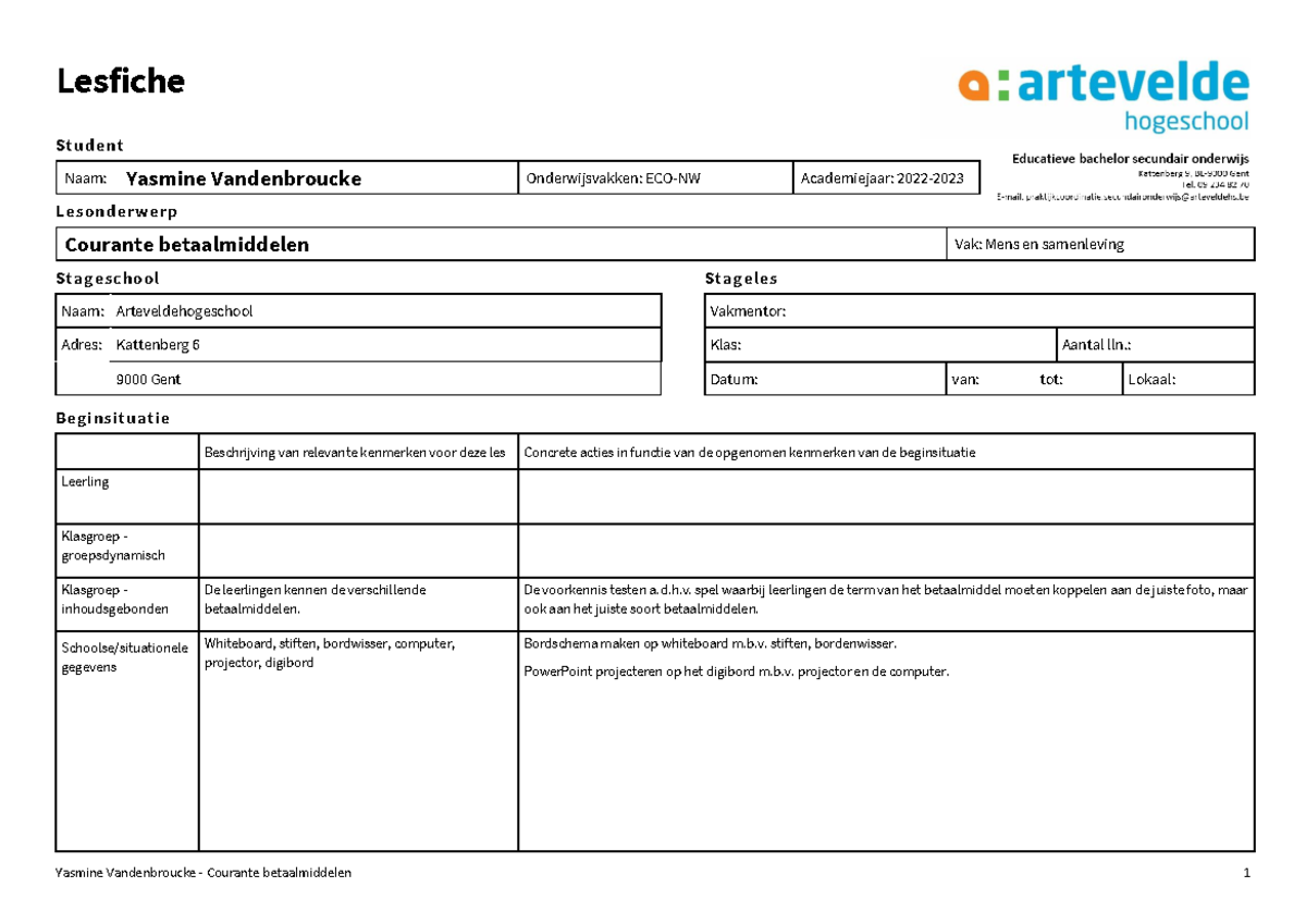 Lesfiche courante betaalmiddelen - Lesfiche Student Naam: Yasmine ...