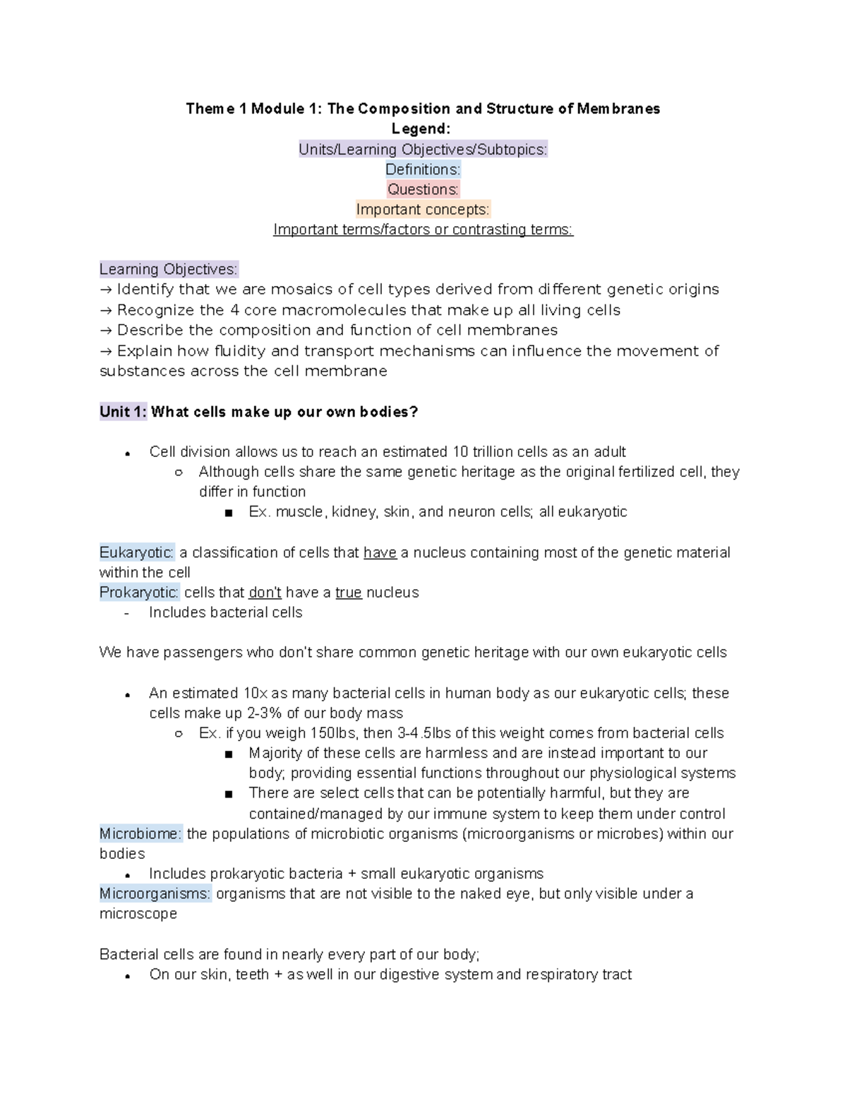 T1M1 - lecture notes for BIO 1A03 Theme 1 module 1 - Theme 1 Module 1 ...