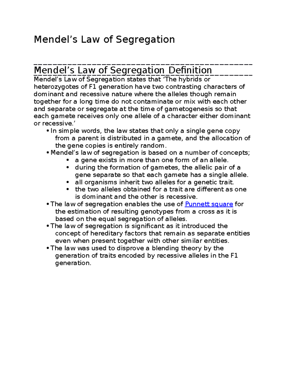 Mendel’s Law of Segregation - Mendel’s Law of Segregation Mendel’s Law ...