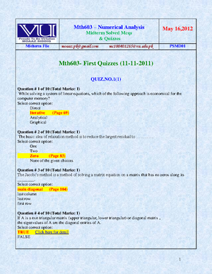 MTH603 Midterm Solved MCQS By Junaid - While solving a system of liner equation, which of the ...
