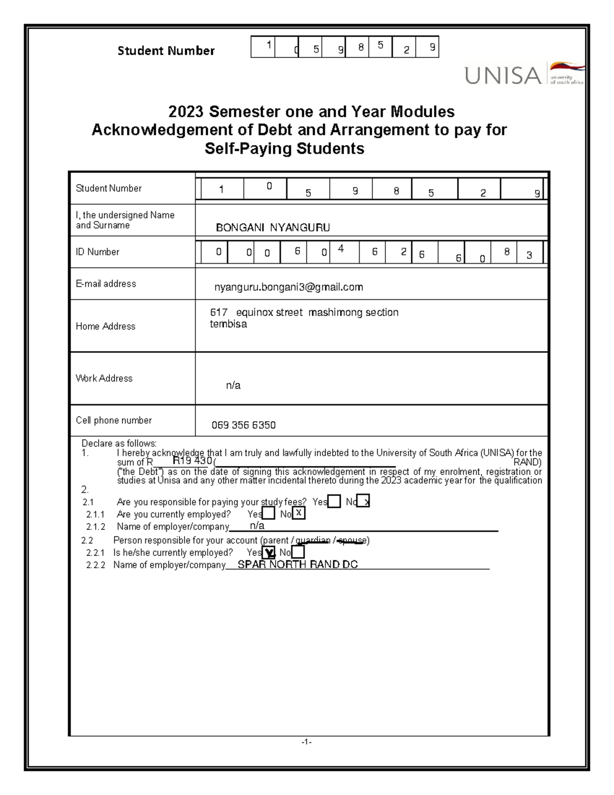 AOD Form 2023 S1 - 2023 Semester one and Year Modules Acknowledgement ...