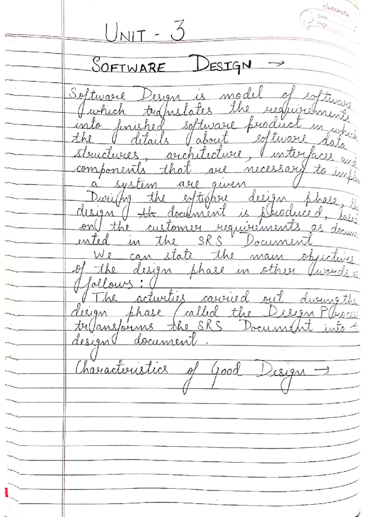 Se3 - classes the Date UNIT 3 Page SOFTWARE DESIGN Software Durger is model the of software ...