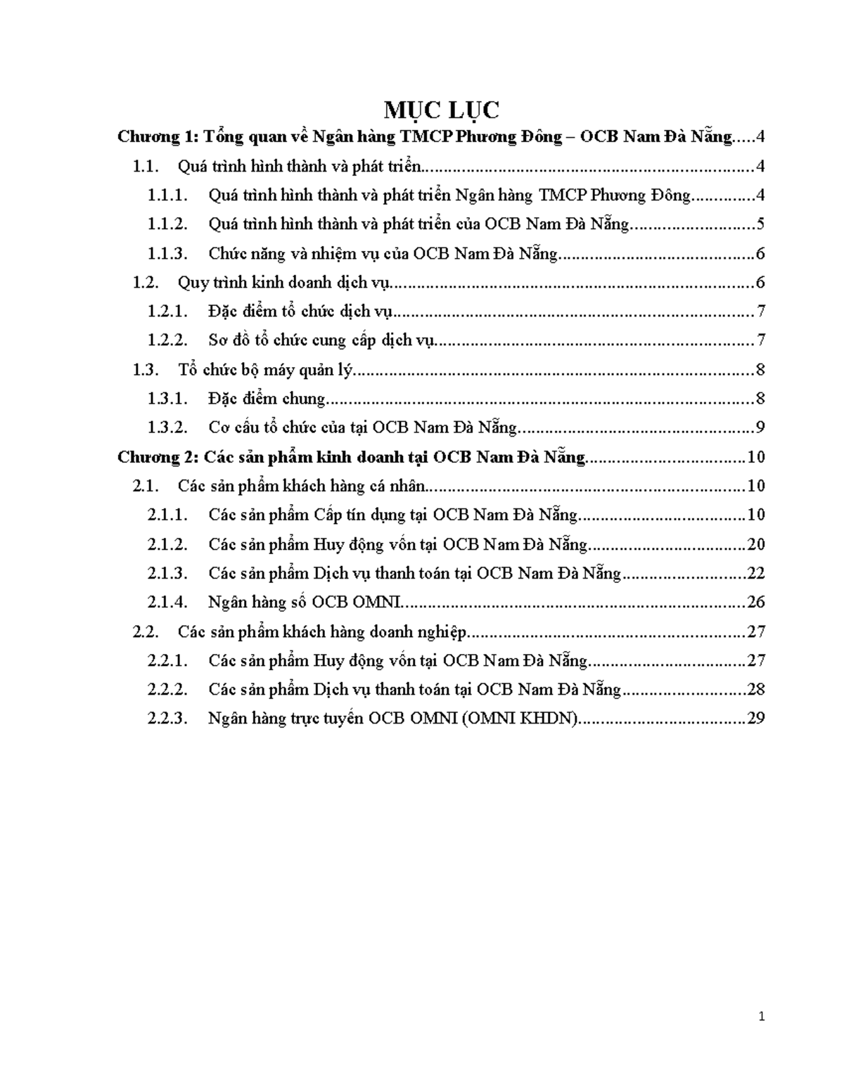 BCTT - kjk - MỤC LỤC Chương 1: Tổng quan về Ngân hàng TMCP Phương Đông ...