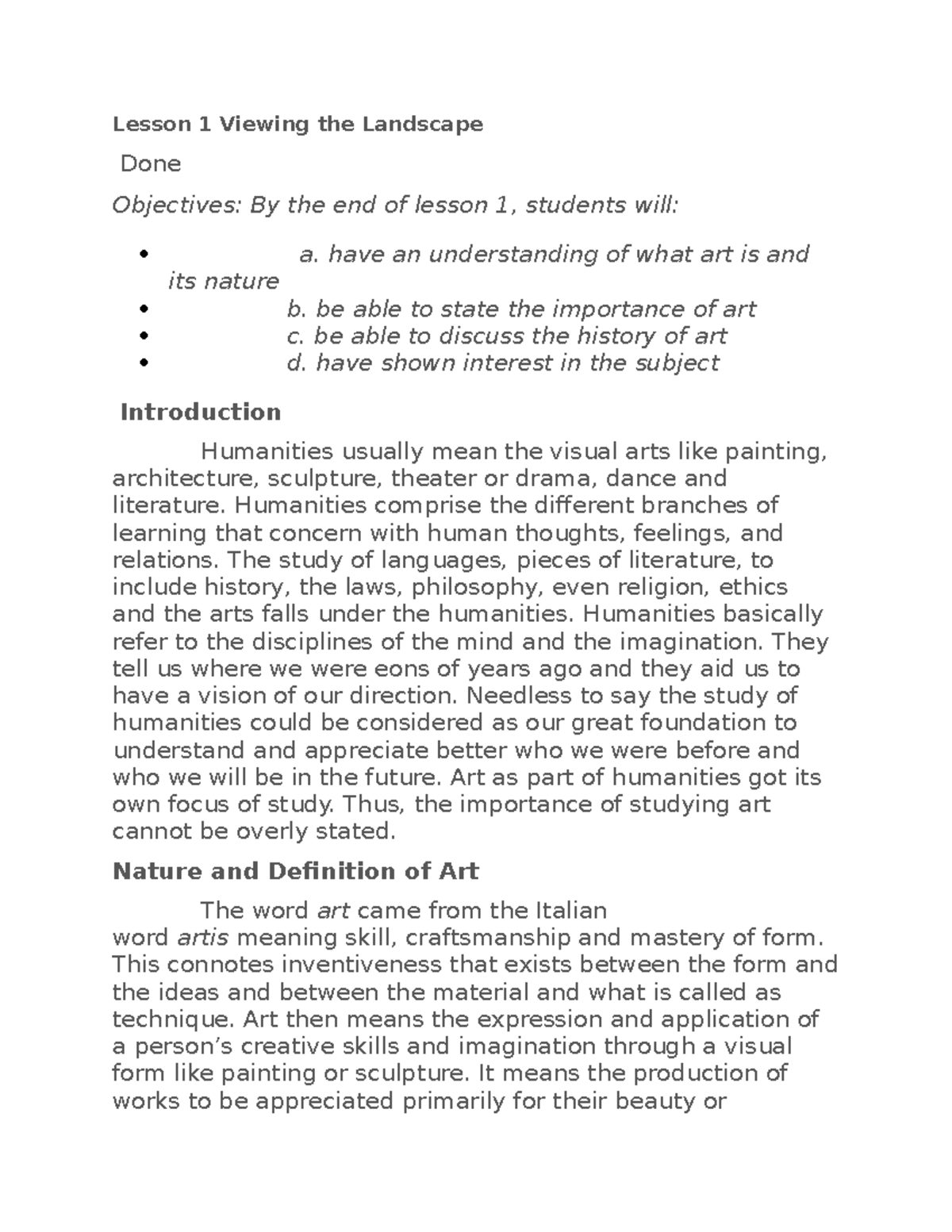 ART APP Lesson Prelim - Hahah - Lesson 1 Viewing the Landscape Done ...