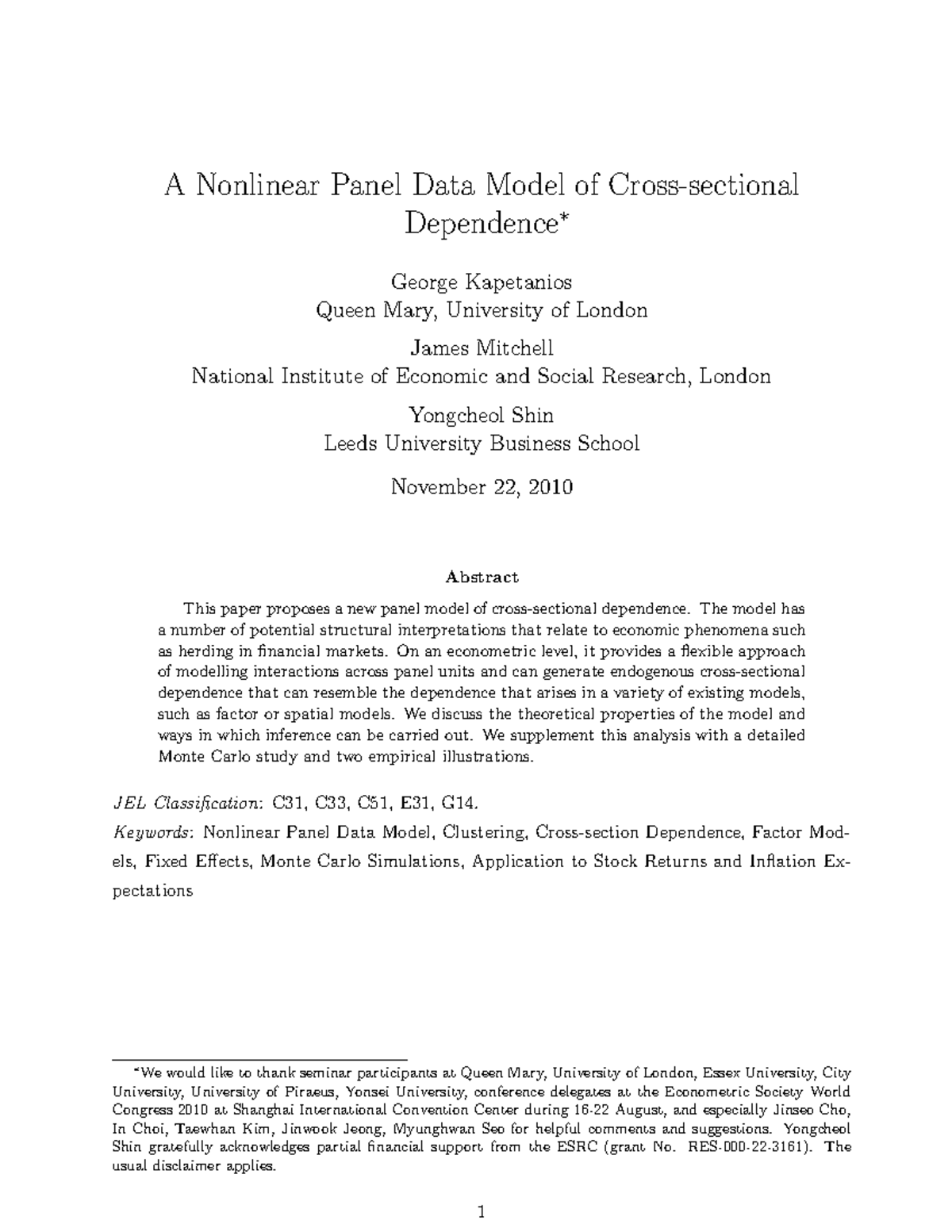 A Nonlinear Panel Data Model Of Cross Se A Nonlinear Panel Data Model