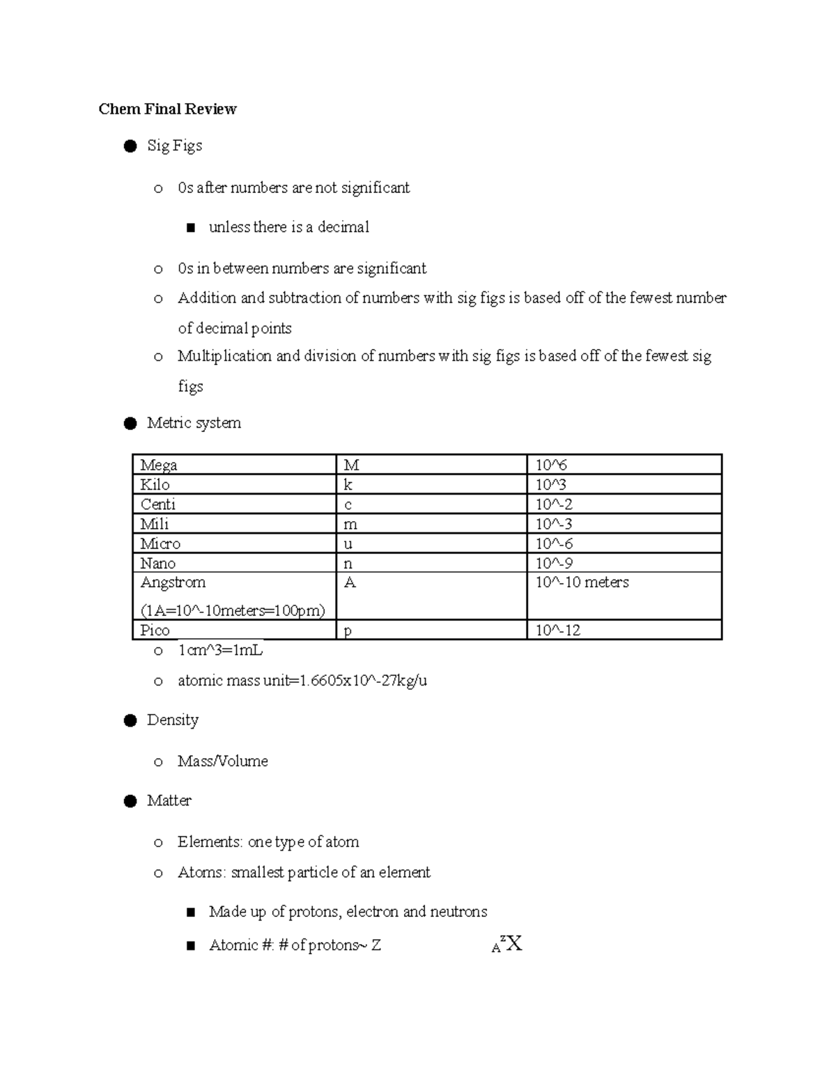CHEM Final Review - Chem Final Review Sig Figs o 0s after numbers are ...