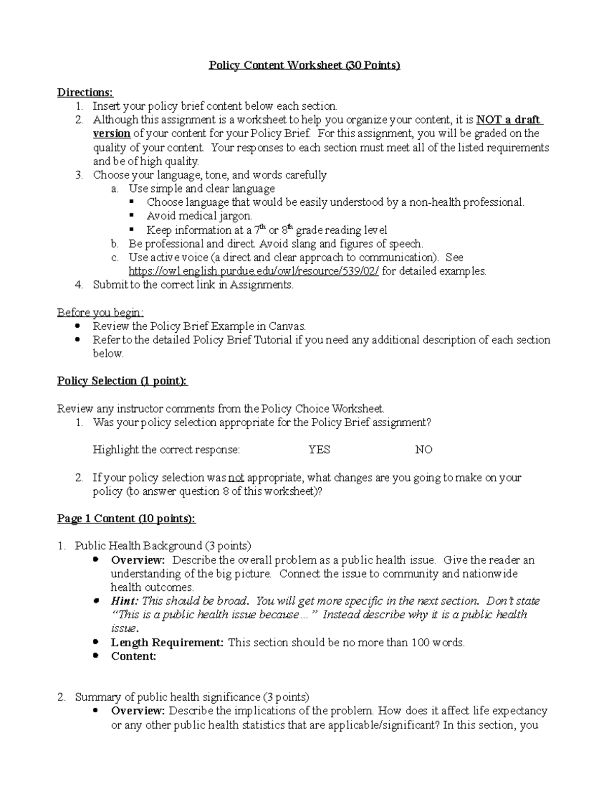Policy Content Wkst updated 2021 Laura - Policy Content Worksheet (30 ...