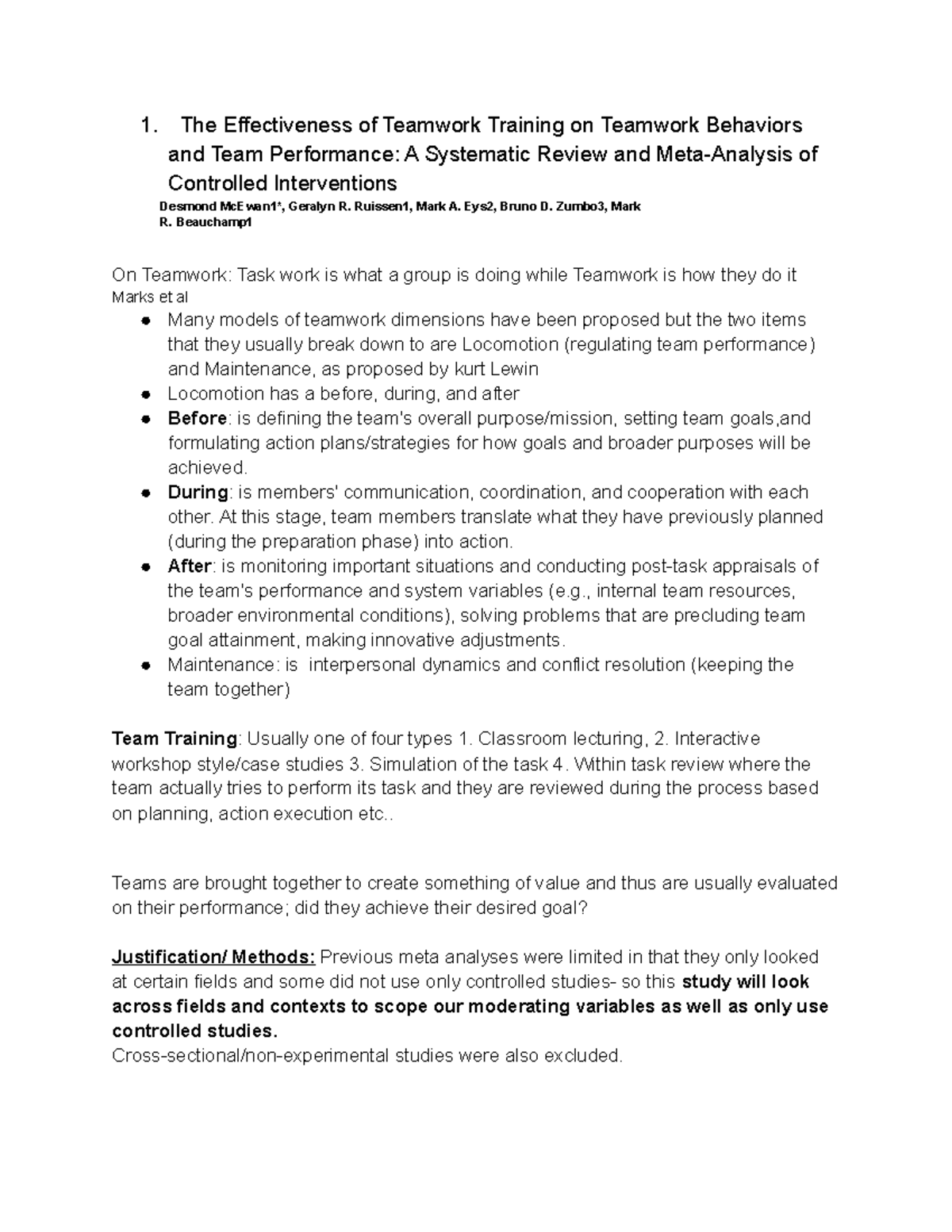 Performance Management Summary+ Comparison of Team Training articles ...