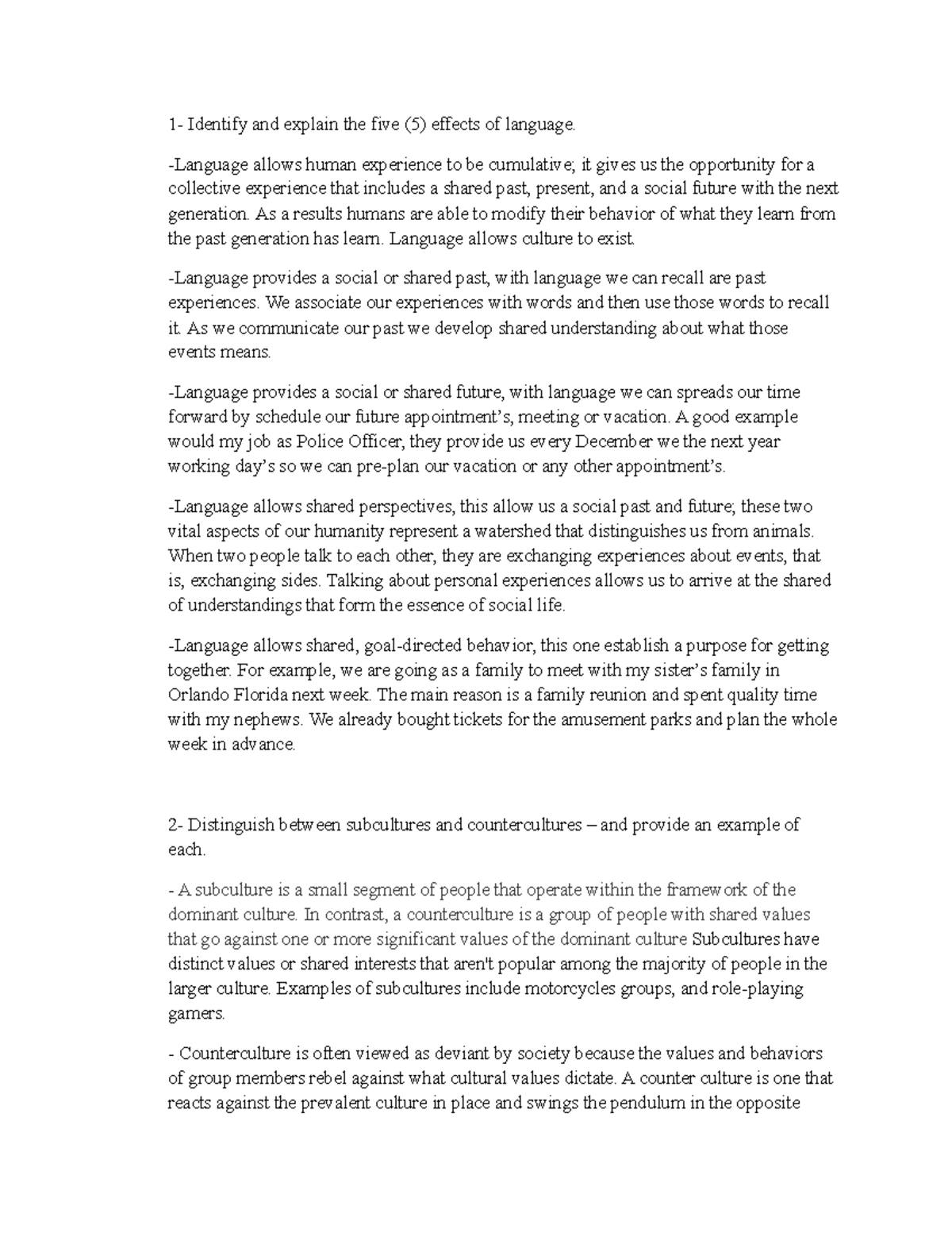 Eassy 2 - 1- Identify and explain the five (5) effects of language ...