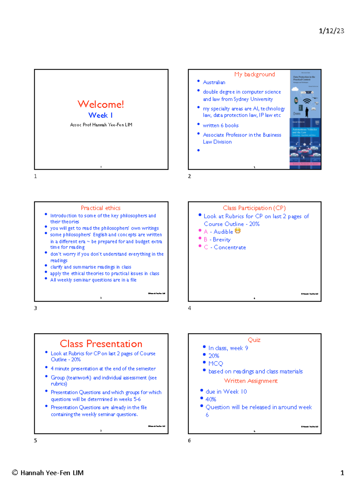 BU5341 Sem 1 - Prof Hannah Yee Fen LIM - 1/12/ Ⓒ Hannah Yee-Fen LIM 1 ...