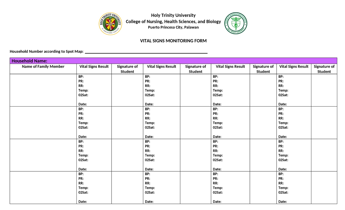 VS Monitoring Form - Holy Trinity University College of Nursing, Health ...