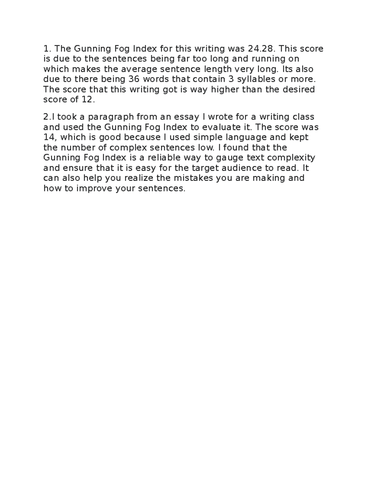 The Gunning Fog Index - Disccusion week 1 - The Gunning Fog Index for ...