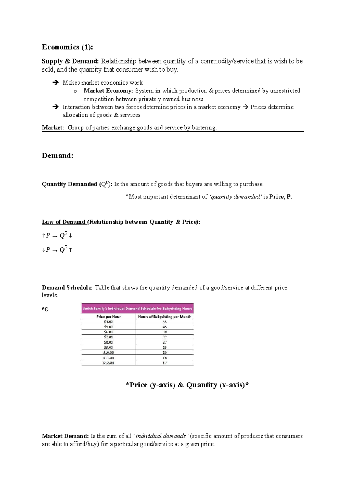 Econ. Class Notes (Week 1) - Economics (1): Supply & Demand ...
