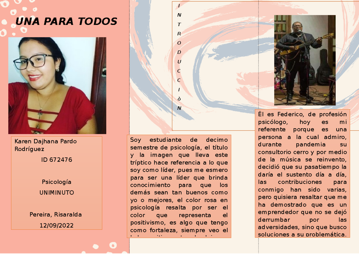 Triptico Parte 1 - Actividad 3 - UNA PARA TODOS Él es Federico, de profesión psicólogo, hoy es ...