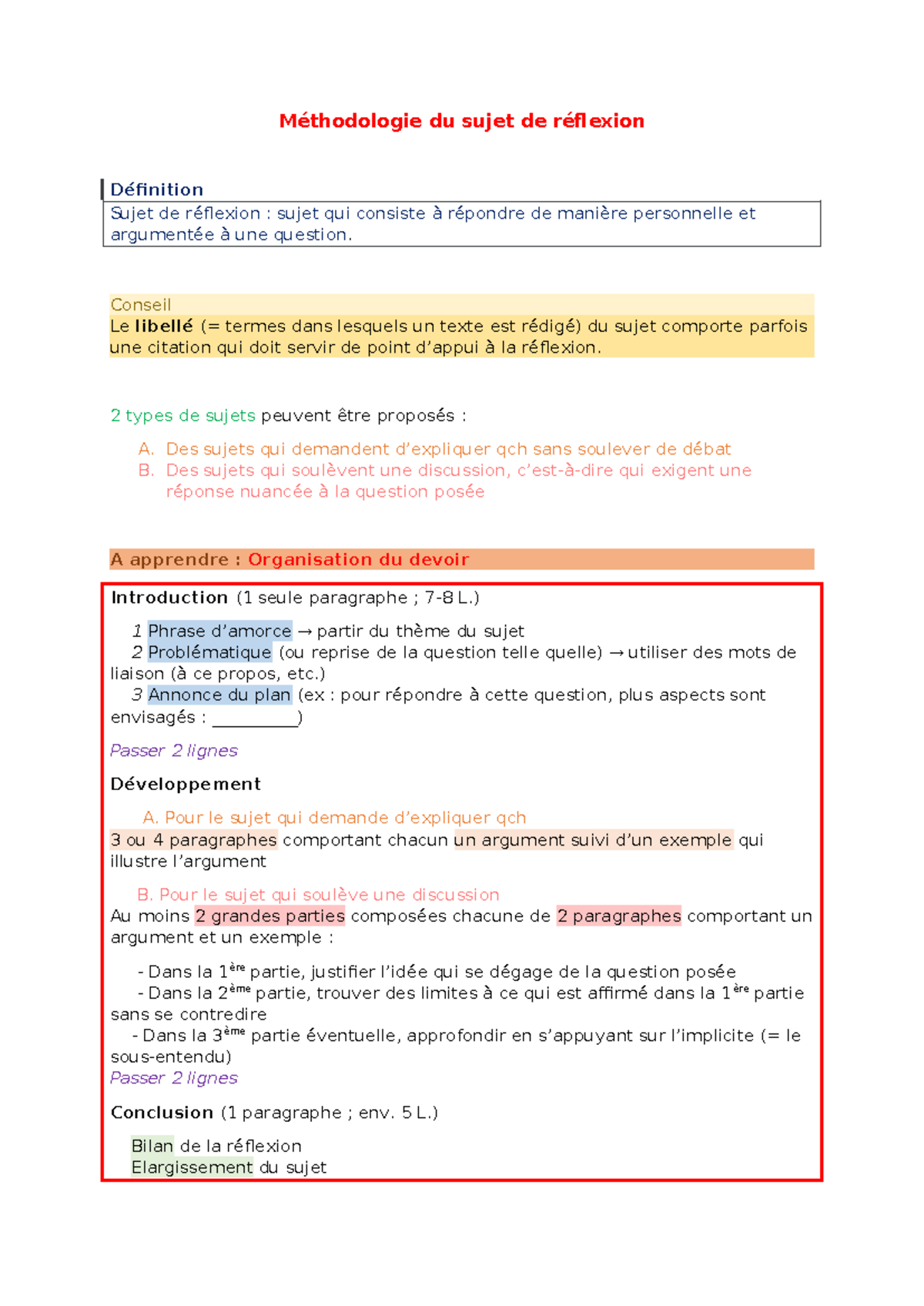 Méthodologie du sujet de réflexion - Méthodologie du sujet de réflexion Définition Sujet de ...