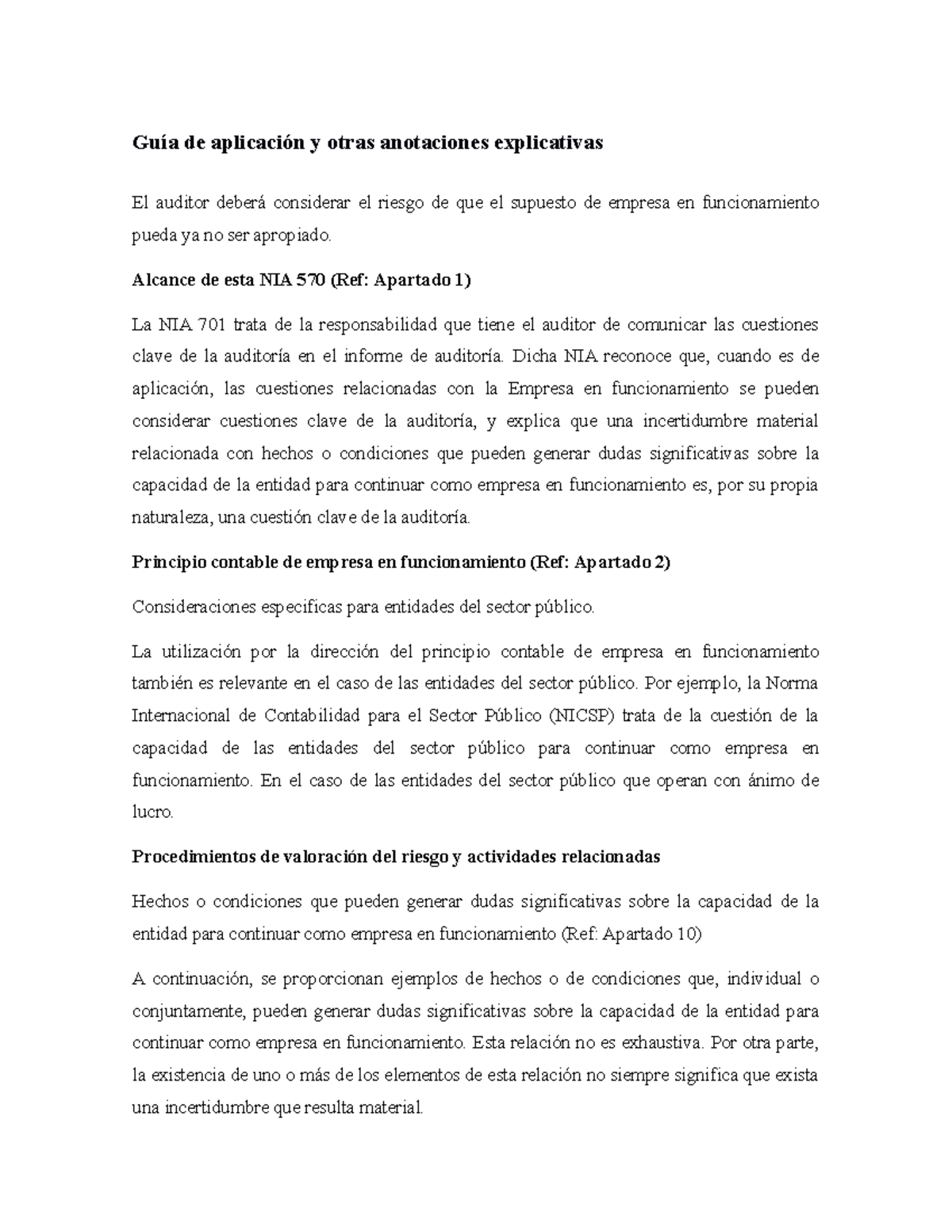 Guía de aplicación y otras anotaciones explicativas NIA 570 (ods ...