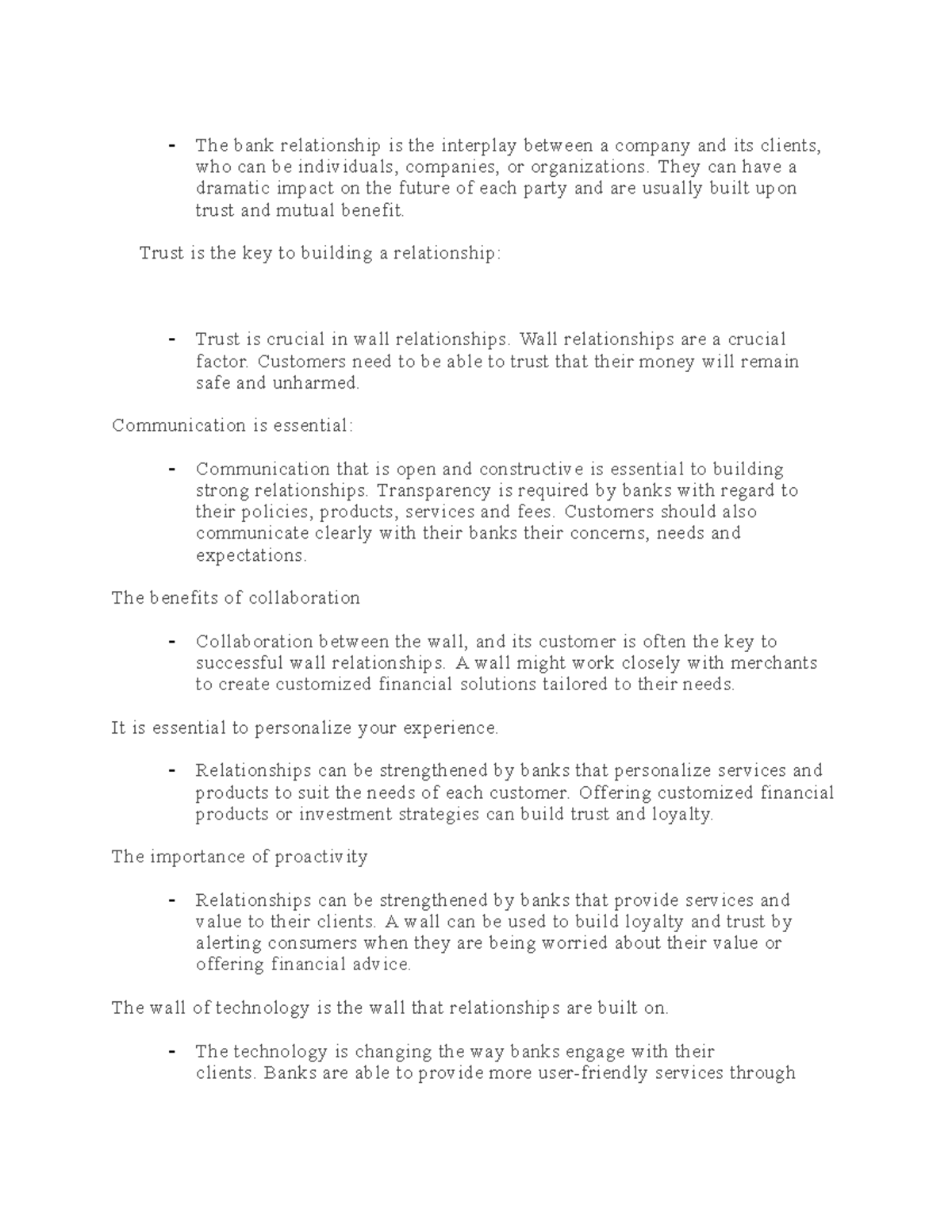 BANK Relationships Notes 2 - The bank relationship is the interplay ...