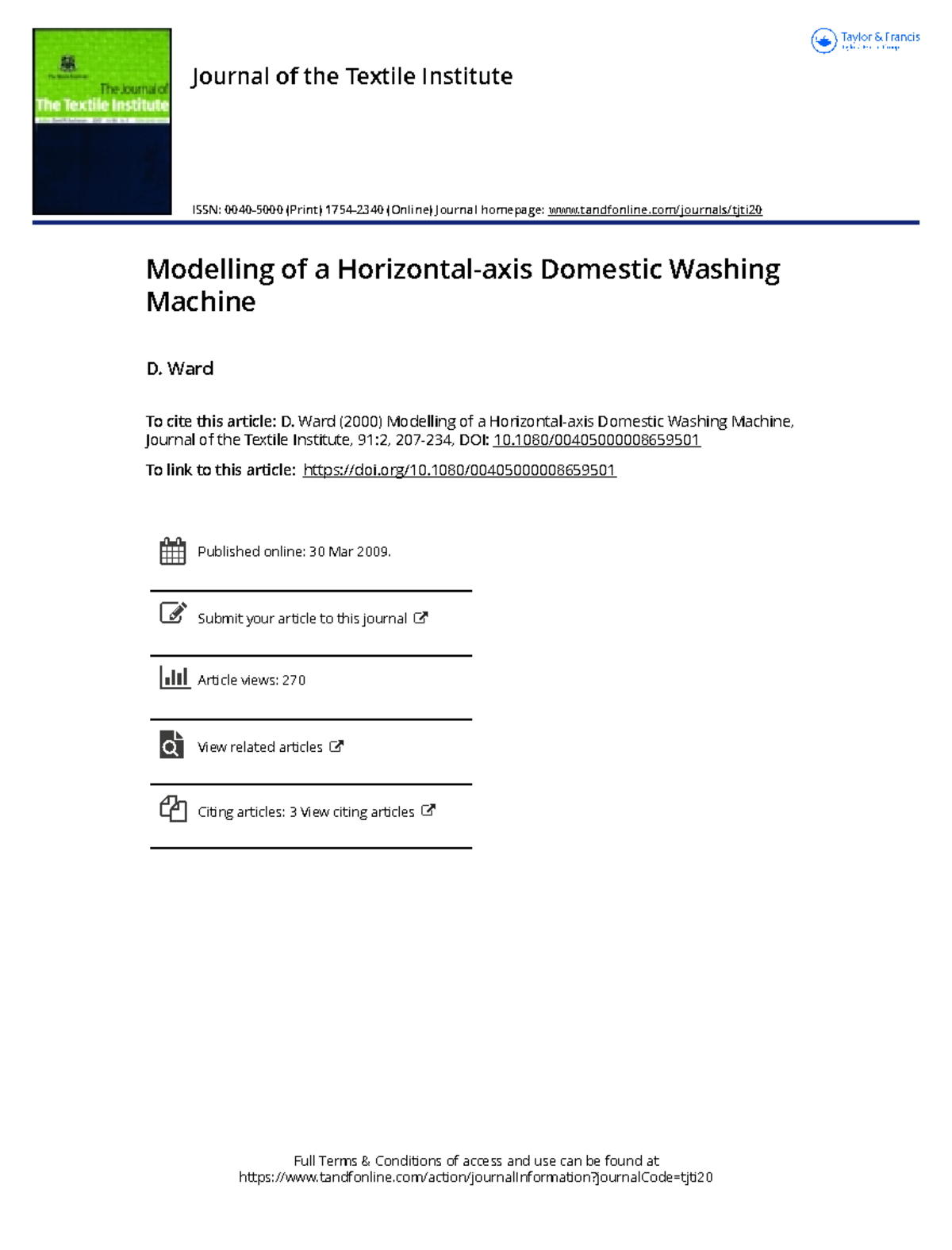 Modelling of a Horizontal-axis Domestic Washing Machine - Full Terms ...